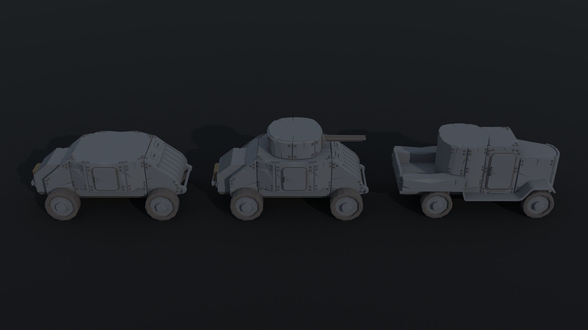 3D model Cartoon Dieselpunk armored cars 3 Polygonal Style VR / AR ...