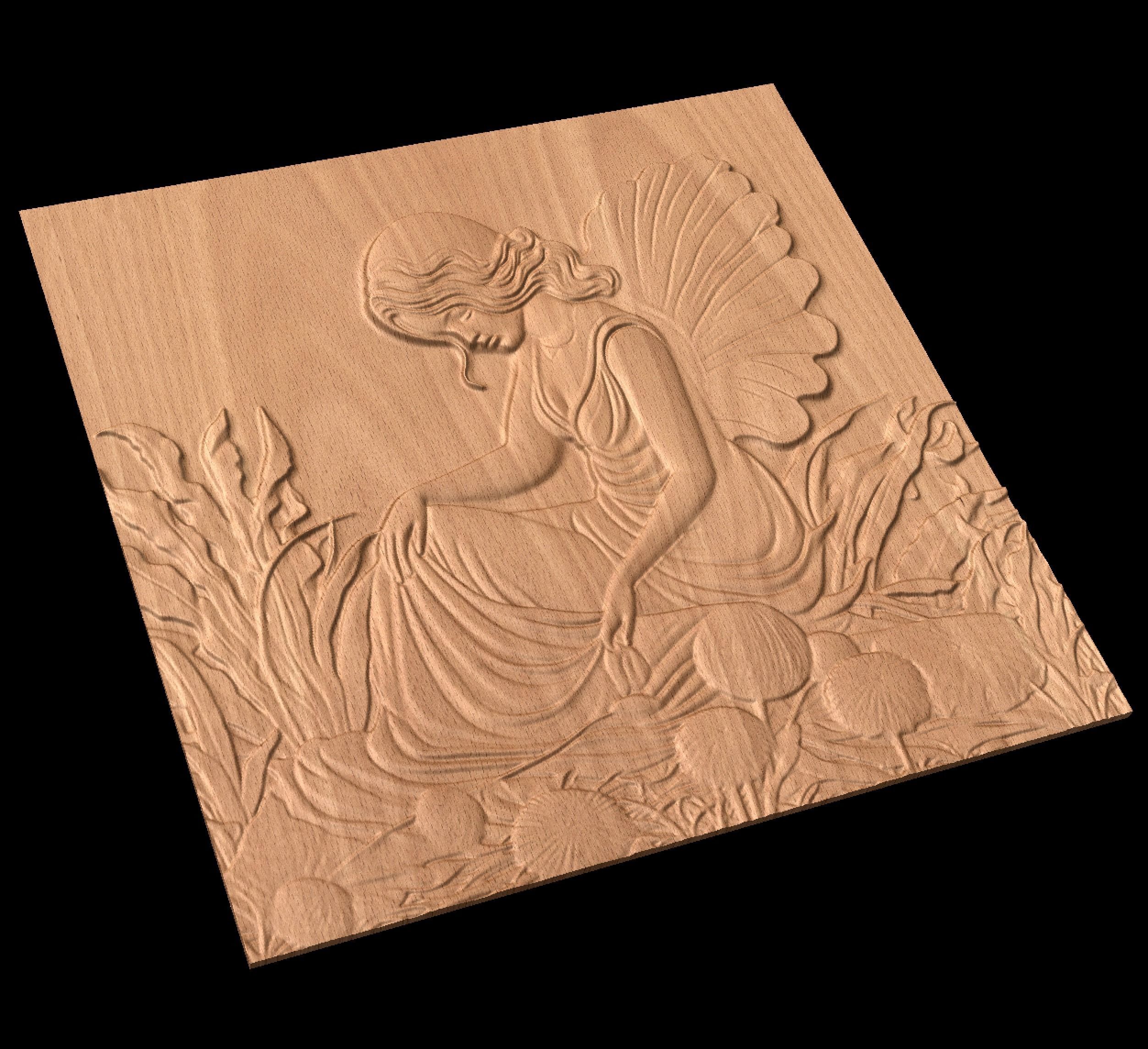 Girl with flowers CNC bas-relief 3Dmodel wallart 3D model 3D printable ...