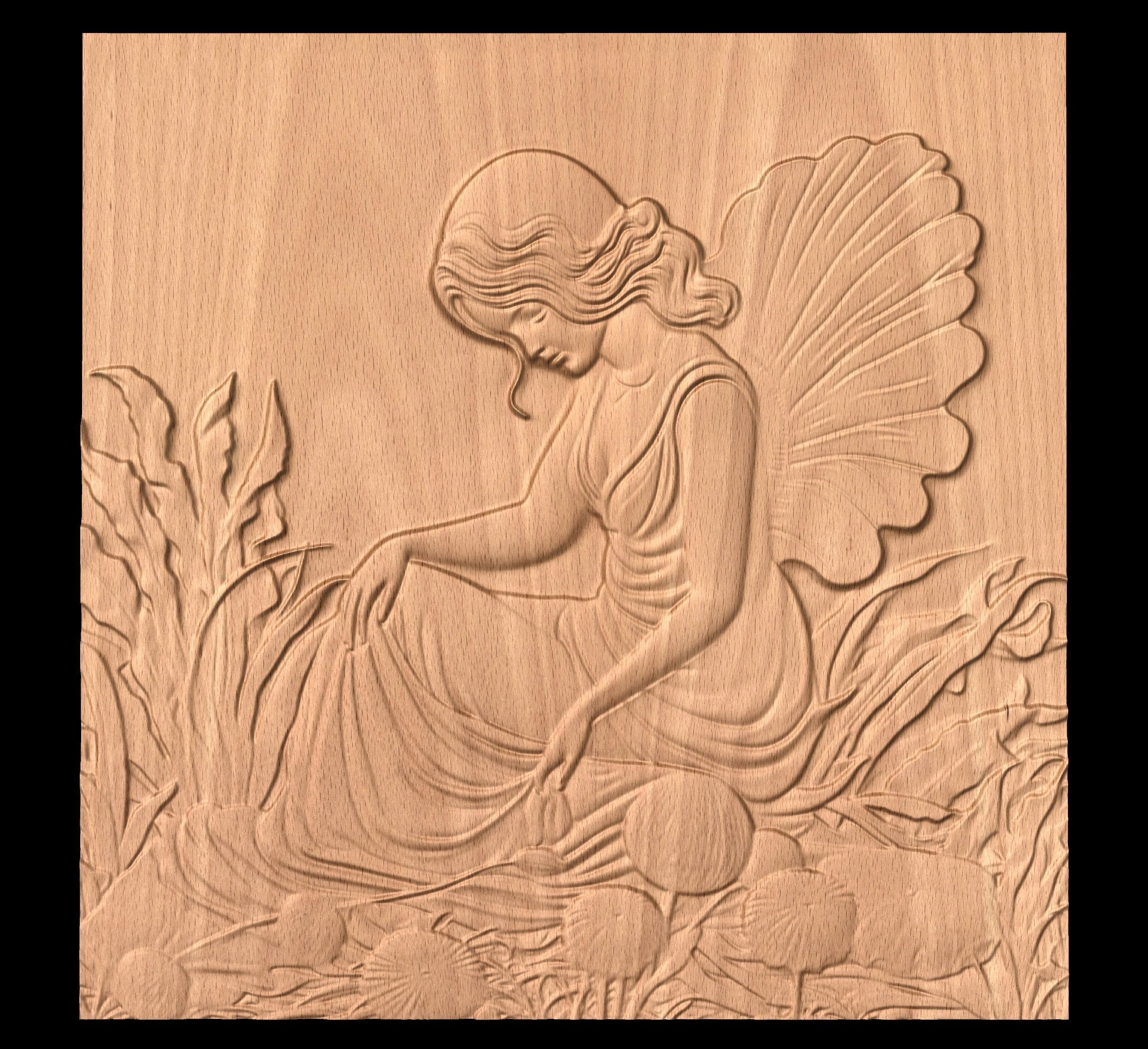 Girl with flowers CNC bas-relief 3Dmodel wallart 3D model 3D printable ...
