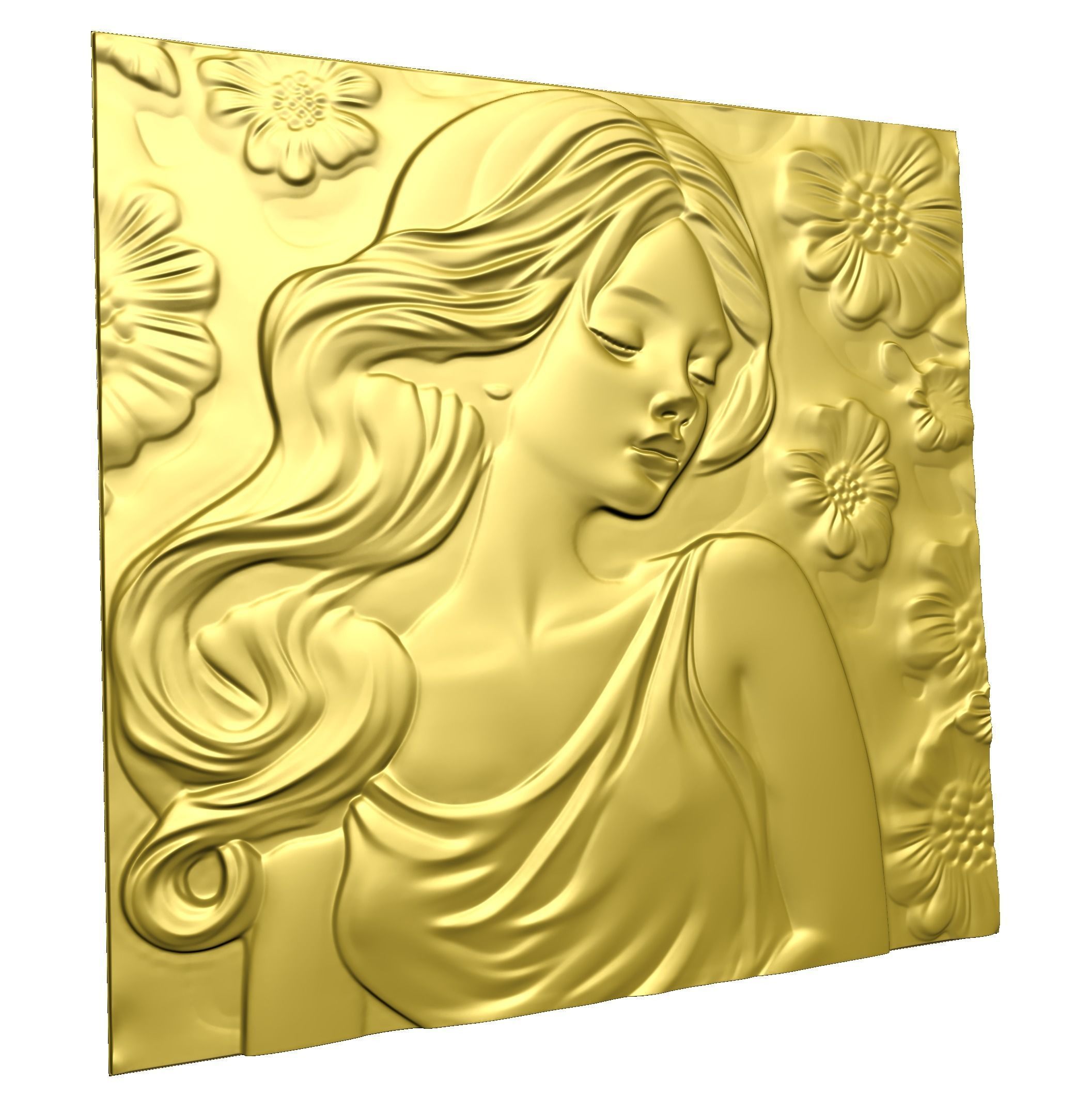 Girl with flowers in background CNC bas-relief 3Dmodel wallart 3D model ...