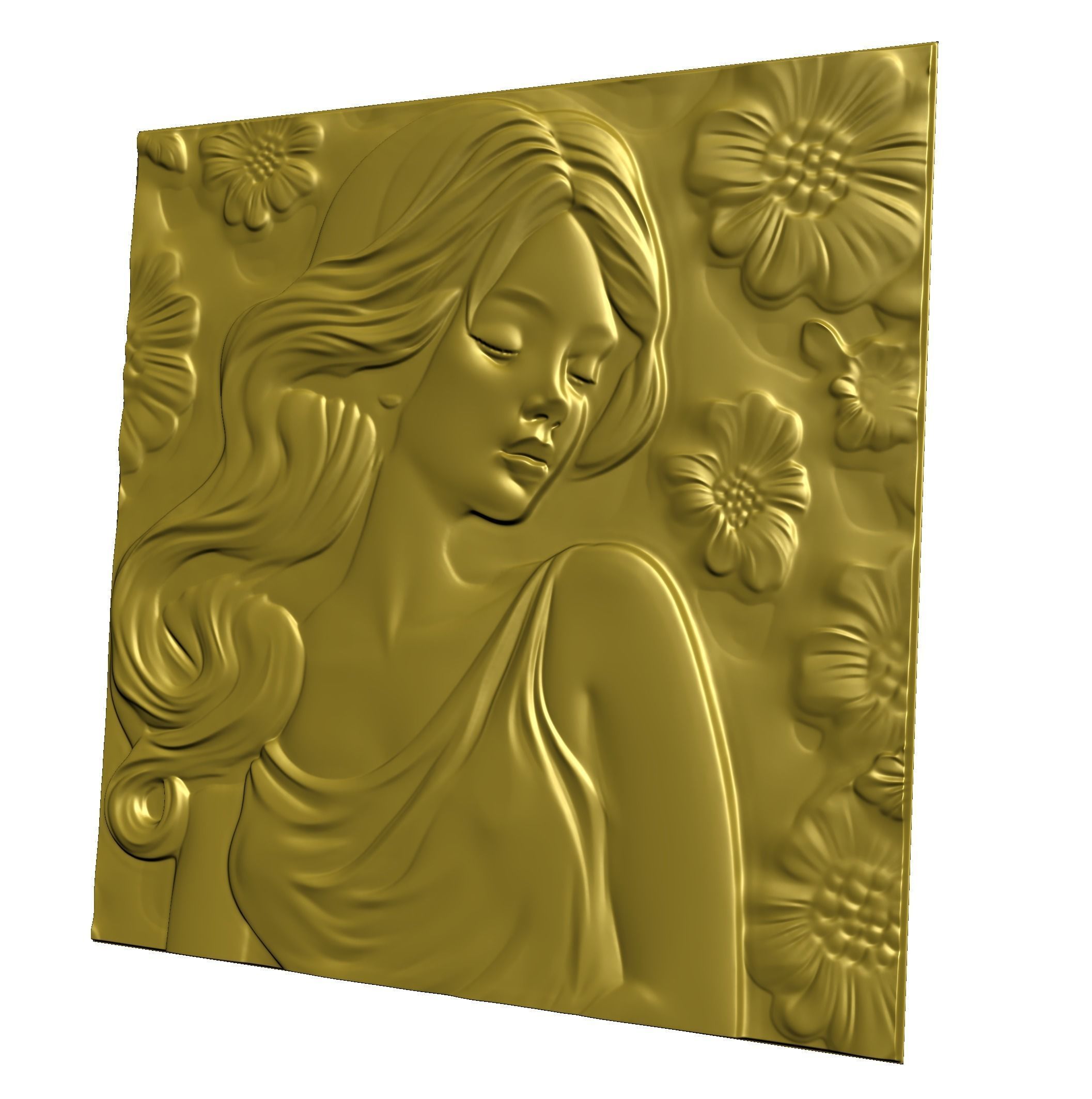 Girl with flowers in background CNC bas-relief 3Dmodel wallart 3D model ...