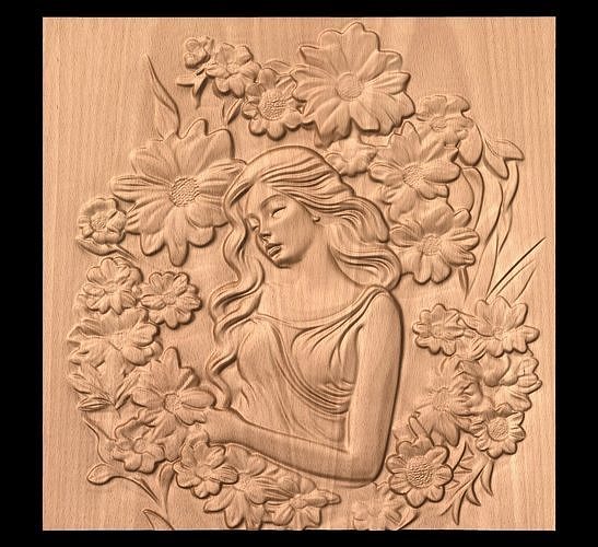 Flower Girl Cnc Bas Relief 3dmodel Wallart 3d Model 3d Printable Cgtrader
