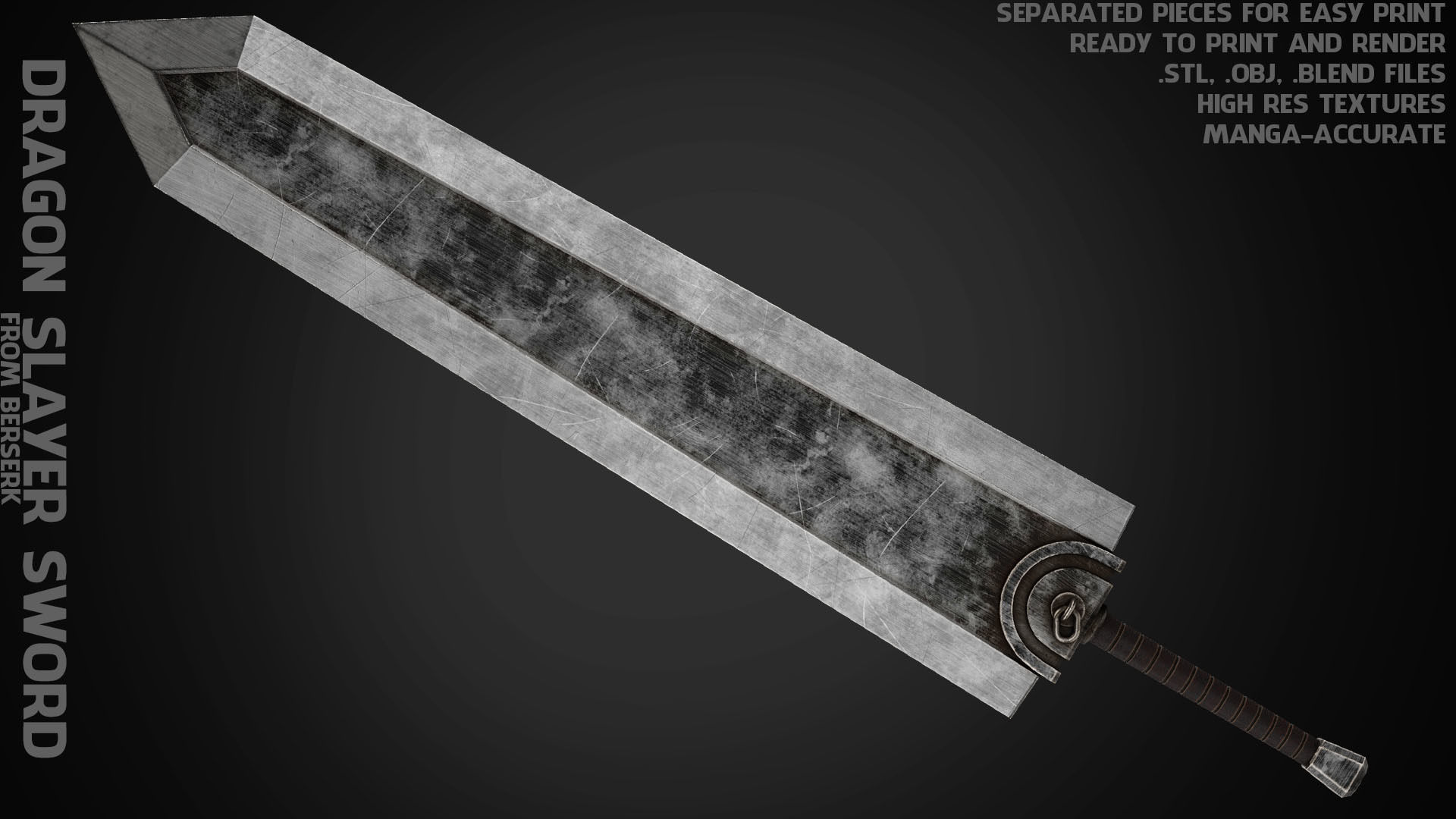 Berserk Guts Dragon Slayer Sword for Cosplay 3D model 3D printable | CGTrader