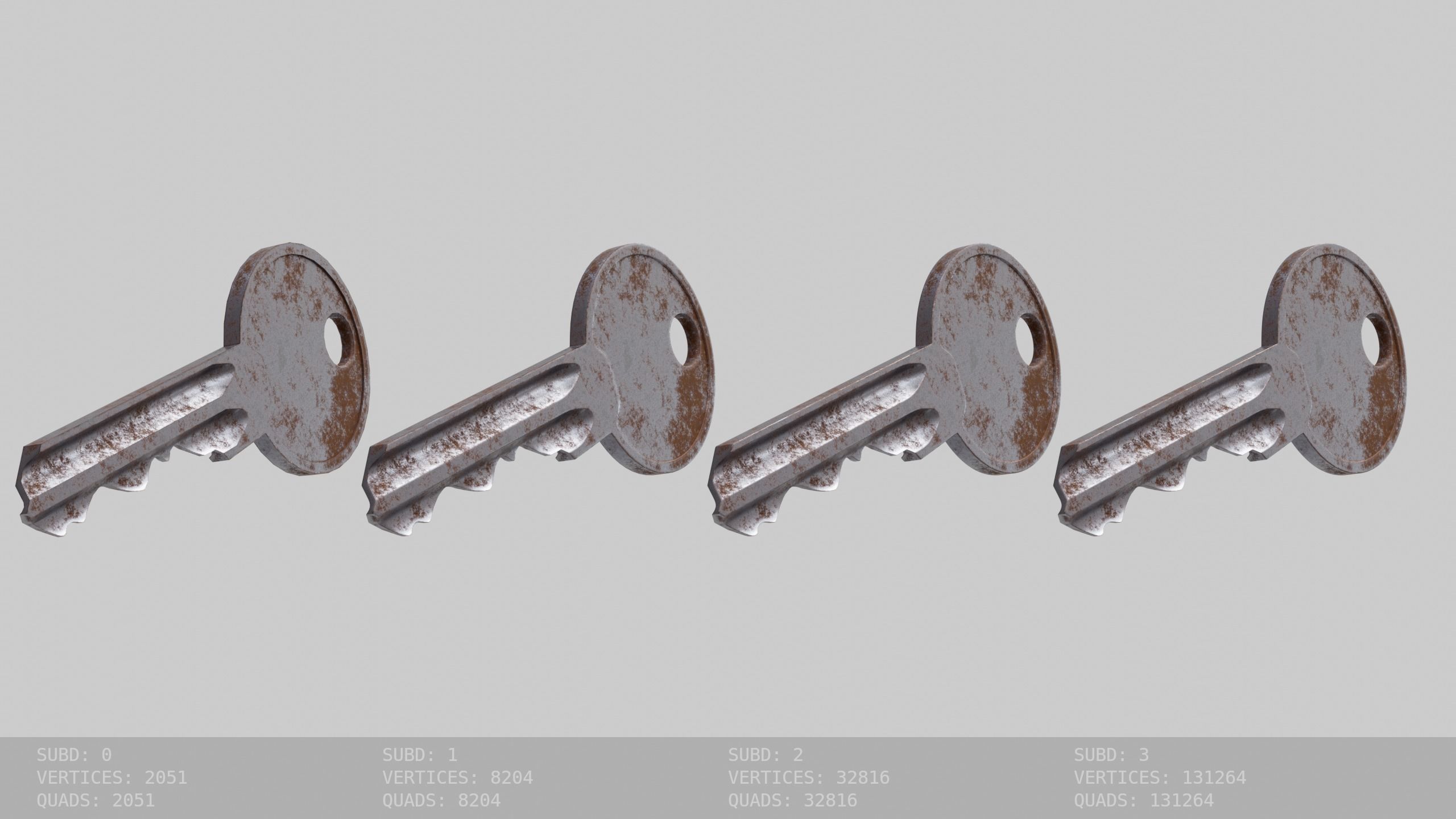 3D model Steel Key 01 with 3 types of wear SubD and Game Ready VR / AR ...