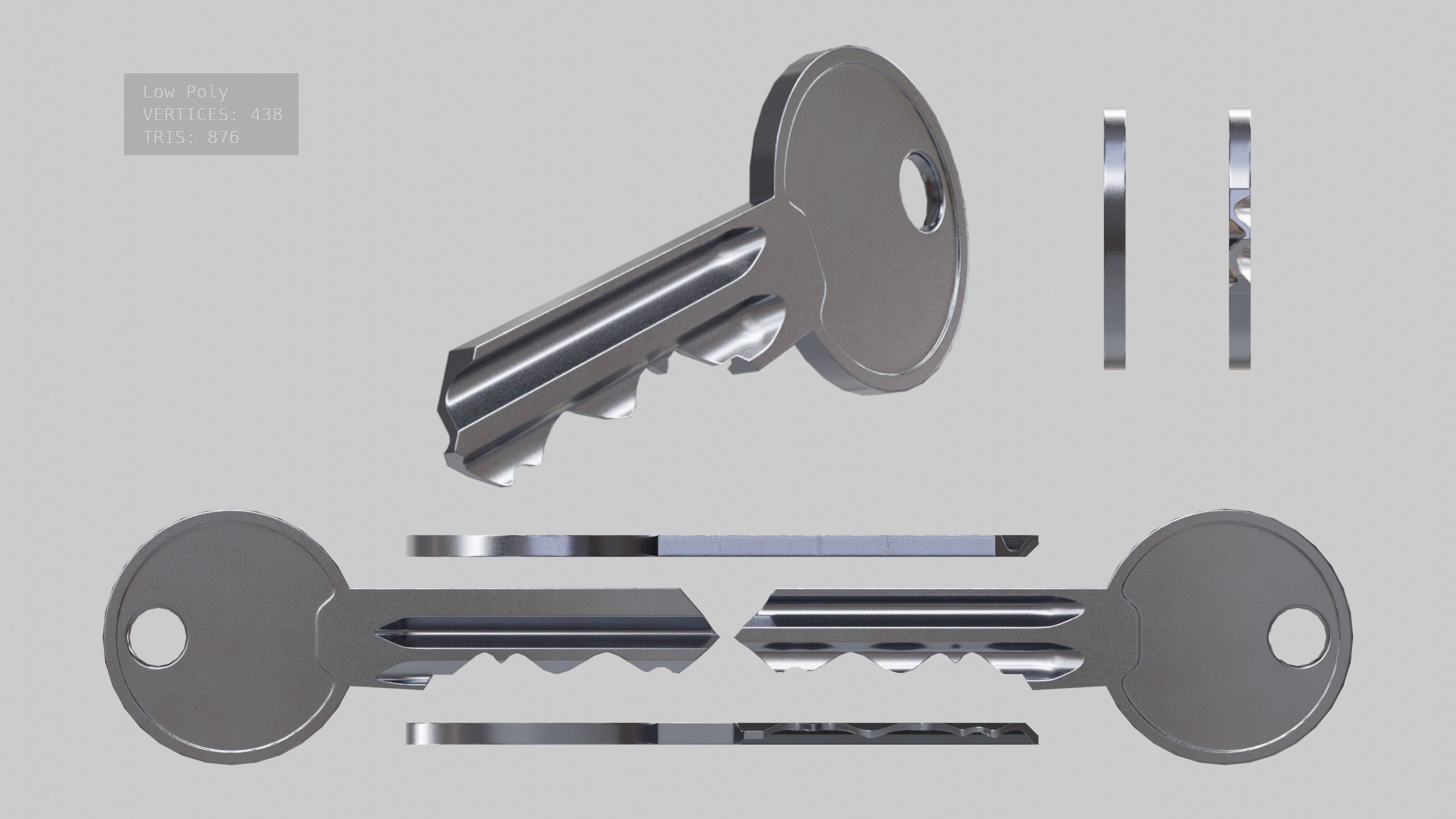 3D model Steel Key 01 with 3 types of wear SubD and Game Ready VR / AR ...