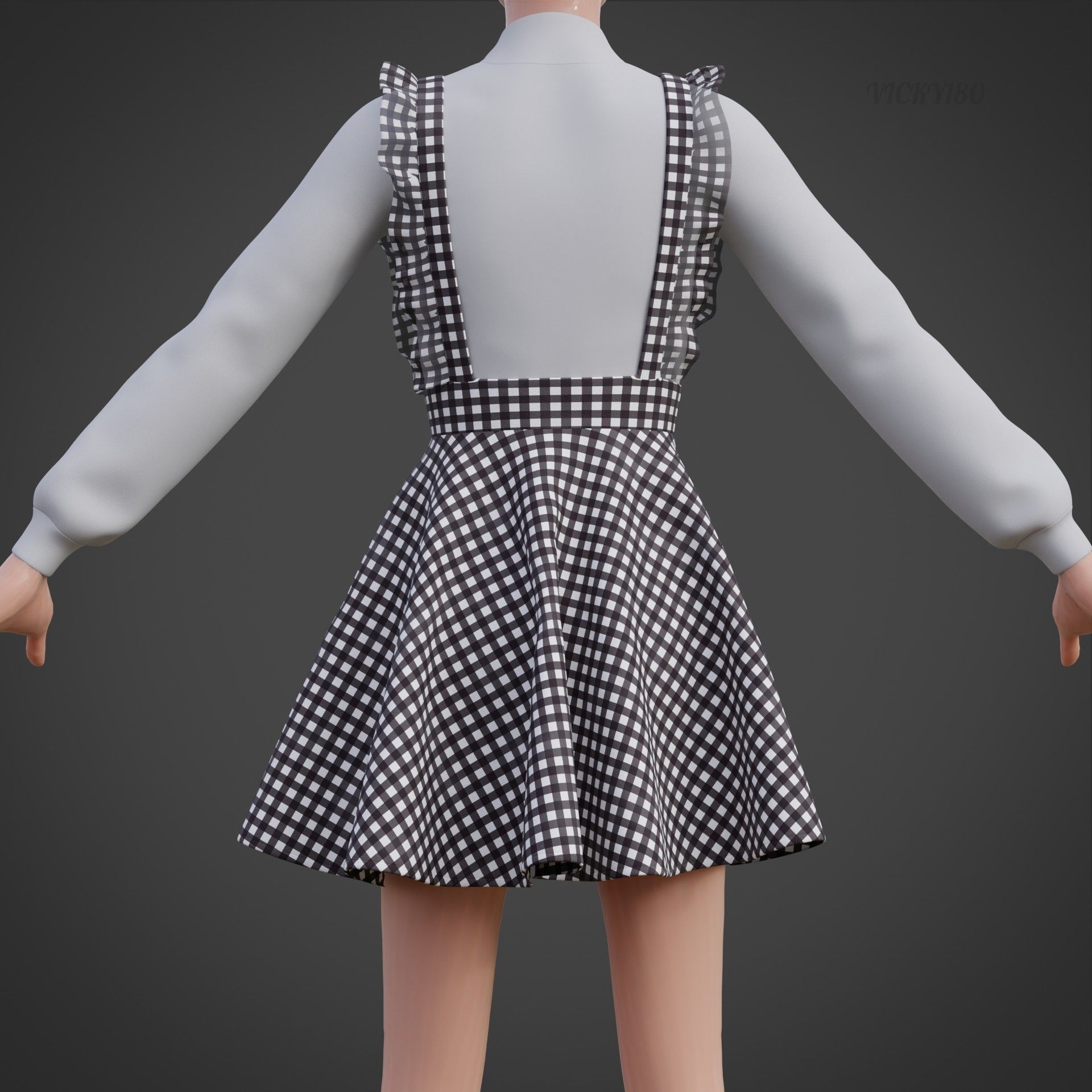 Check Pinafore Dress And Sweater - Jumper Cloth Model 3D model | CGTrader