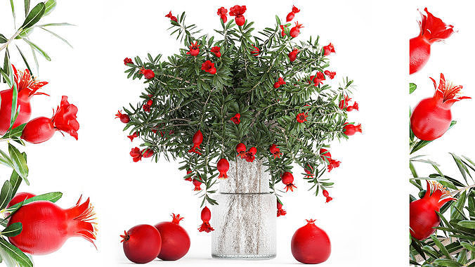 Bouquet of flowers and branches of blooming pomegranate 387 3D model ...