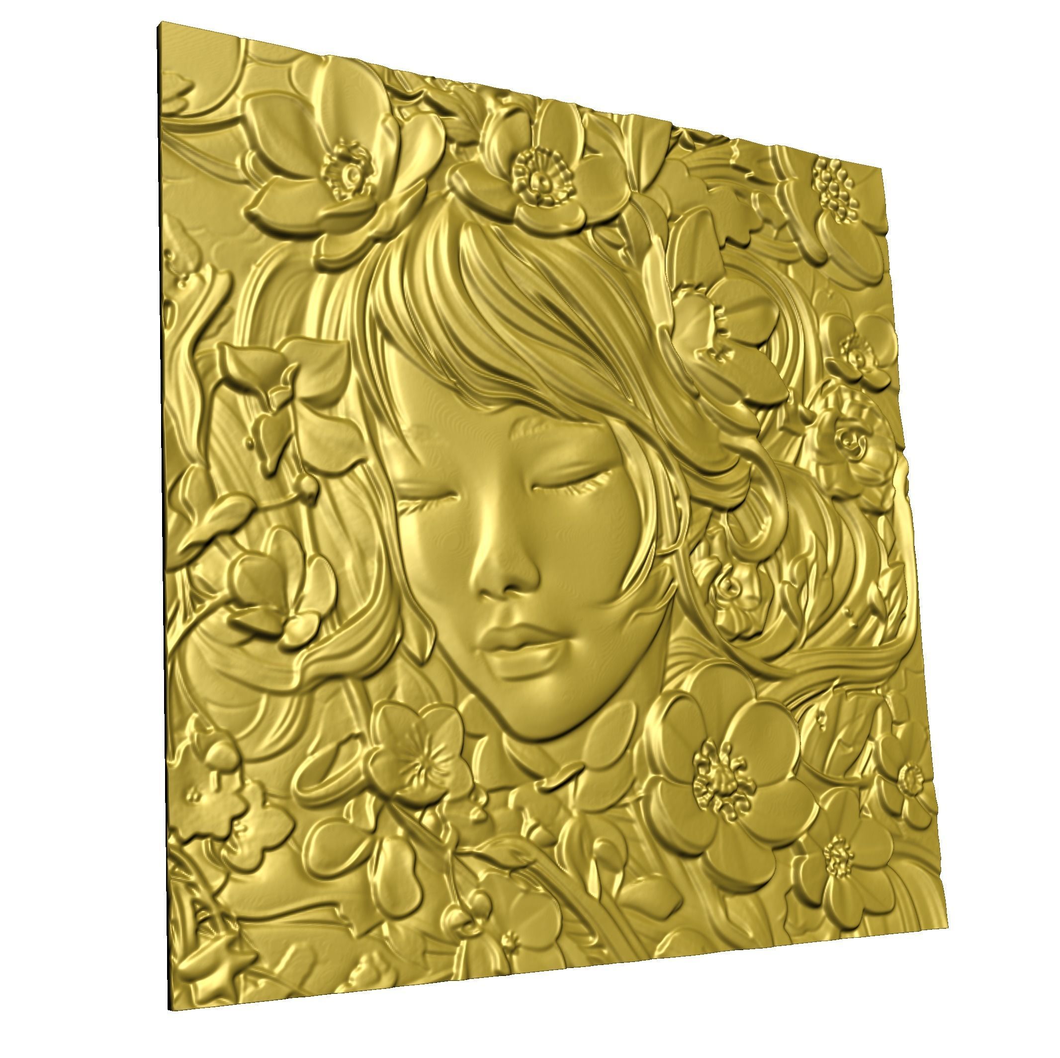 Japanese anime girl with flowers4 CNC 3D model 3D model 3D printable ...