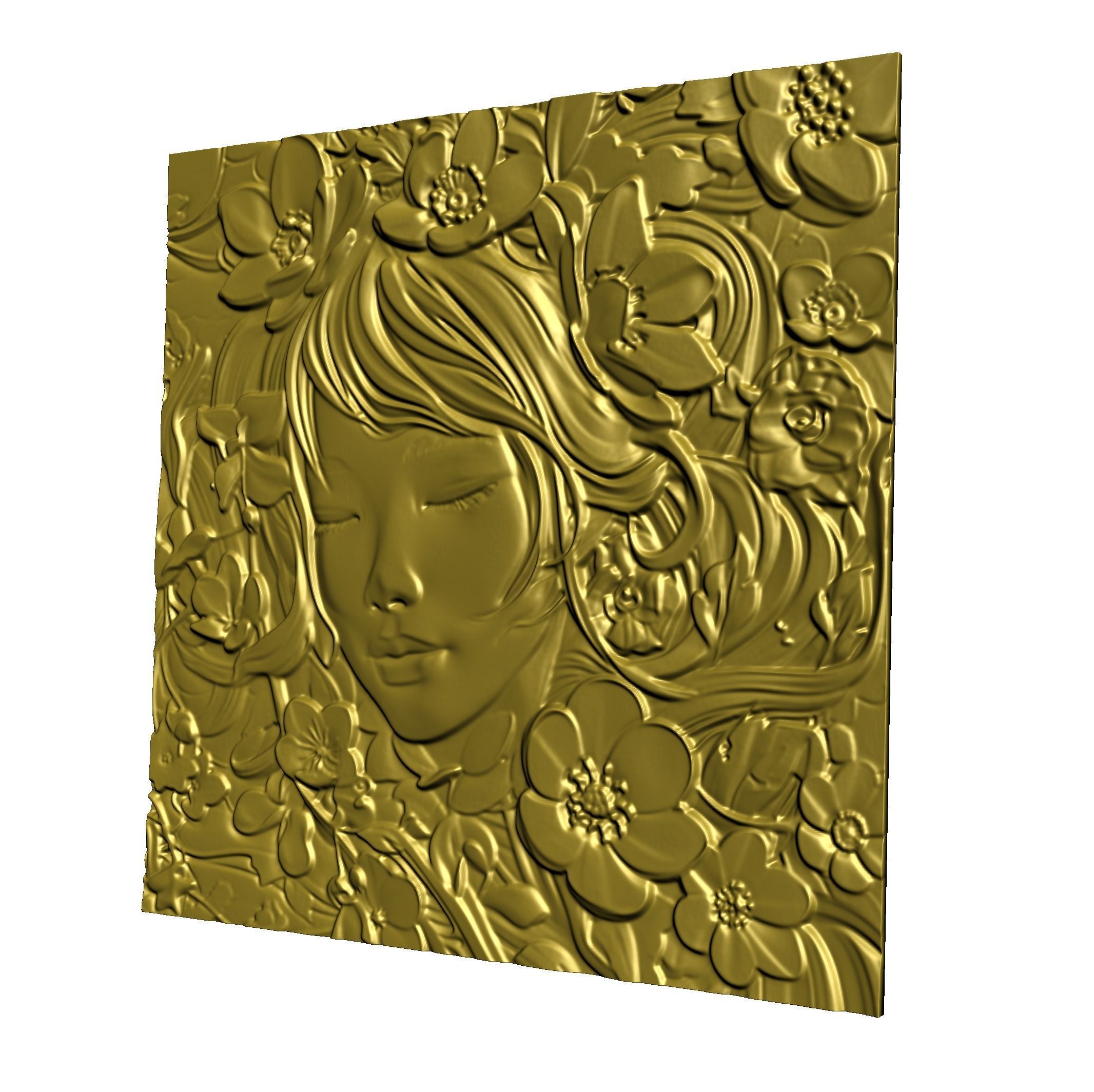 Japanese anime girl with flowers4 CNC 3D model 3D model 3D printable ...