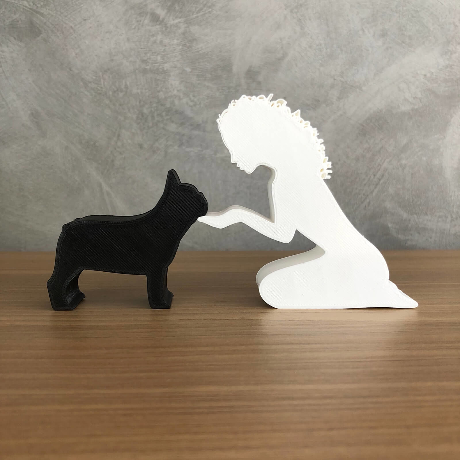 Girl and her french bulldog -wavy hair- for 3D printer 3D model 3D ...