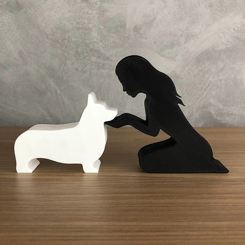 Girl and her Corgi -straight hair- for 3D printer 3D model 3D printable ...
