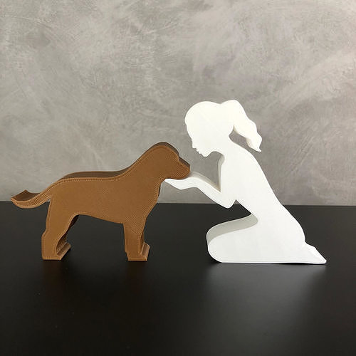 Girl and her Labrador Retriever -tied hair- for 3D printer 3D model 3D ...
