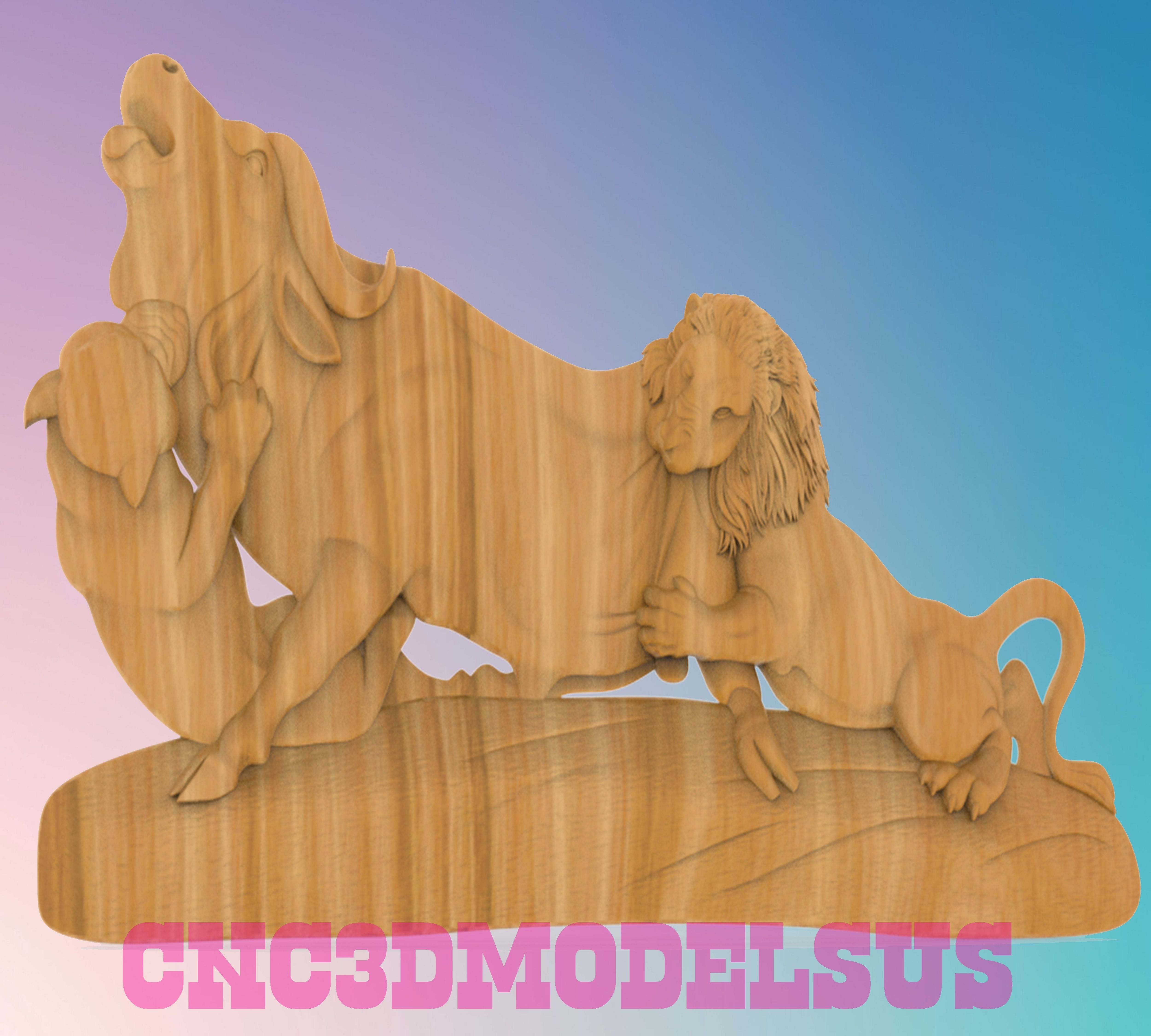 Lions hunting Buffalo 3D MODEL STL FILE FOR CNC ROUTER LASER 3D model ...