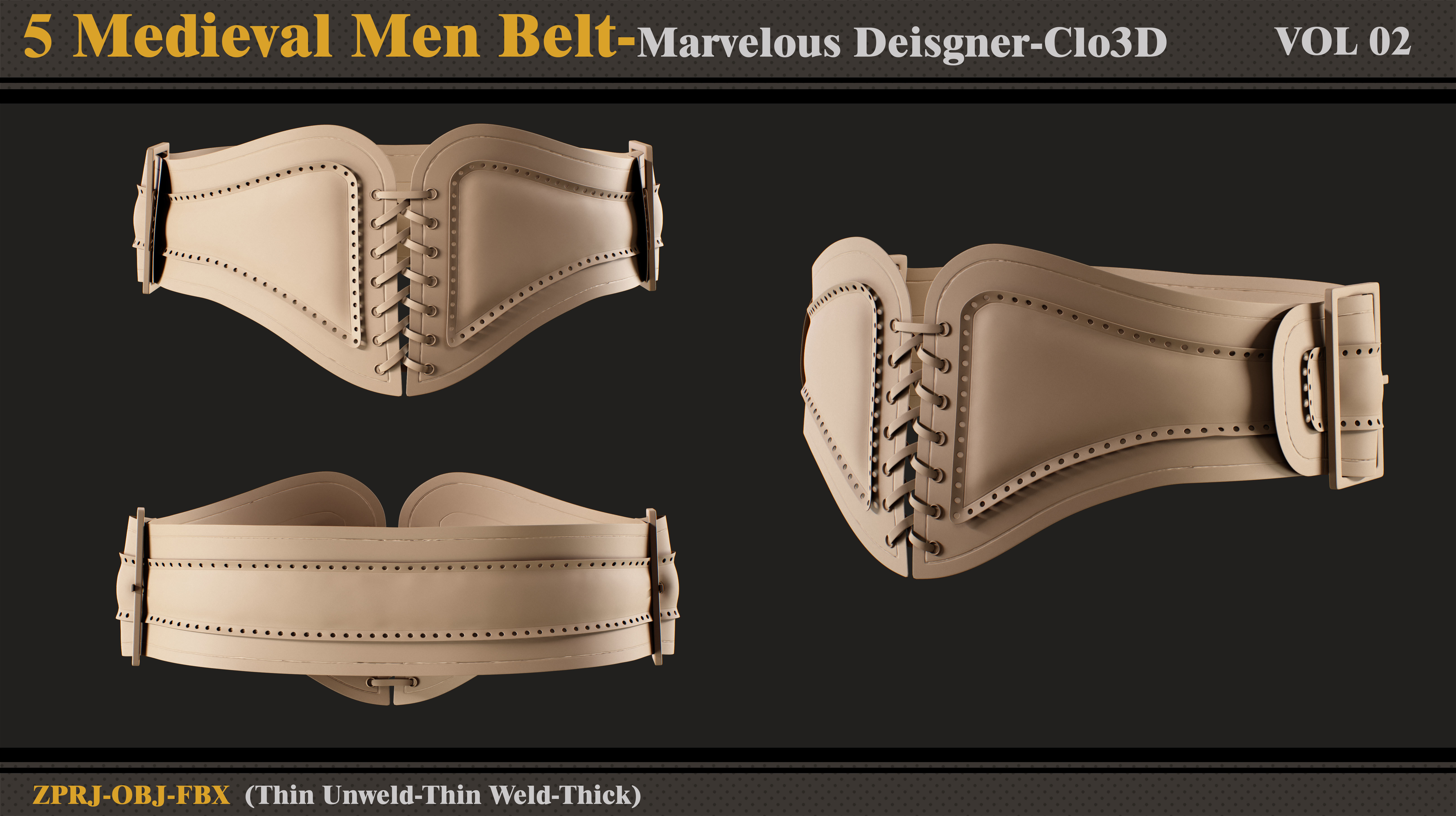 5 Medieval Mens Belt-MD-Clo3D-ZPRJ - FBX - OBJ 3D model | CGTrader