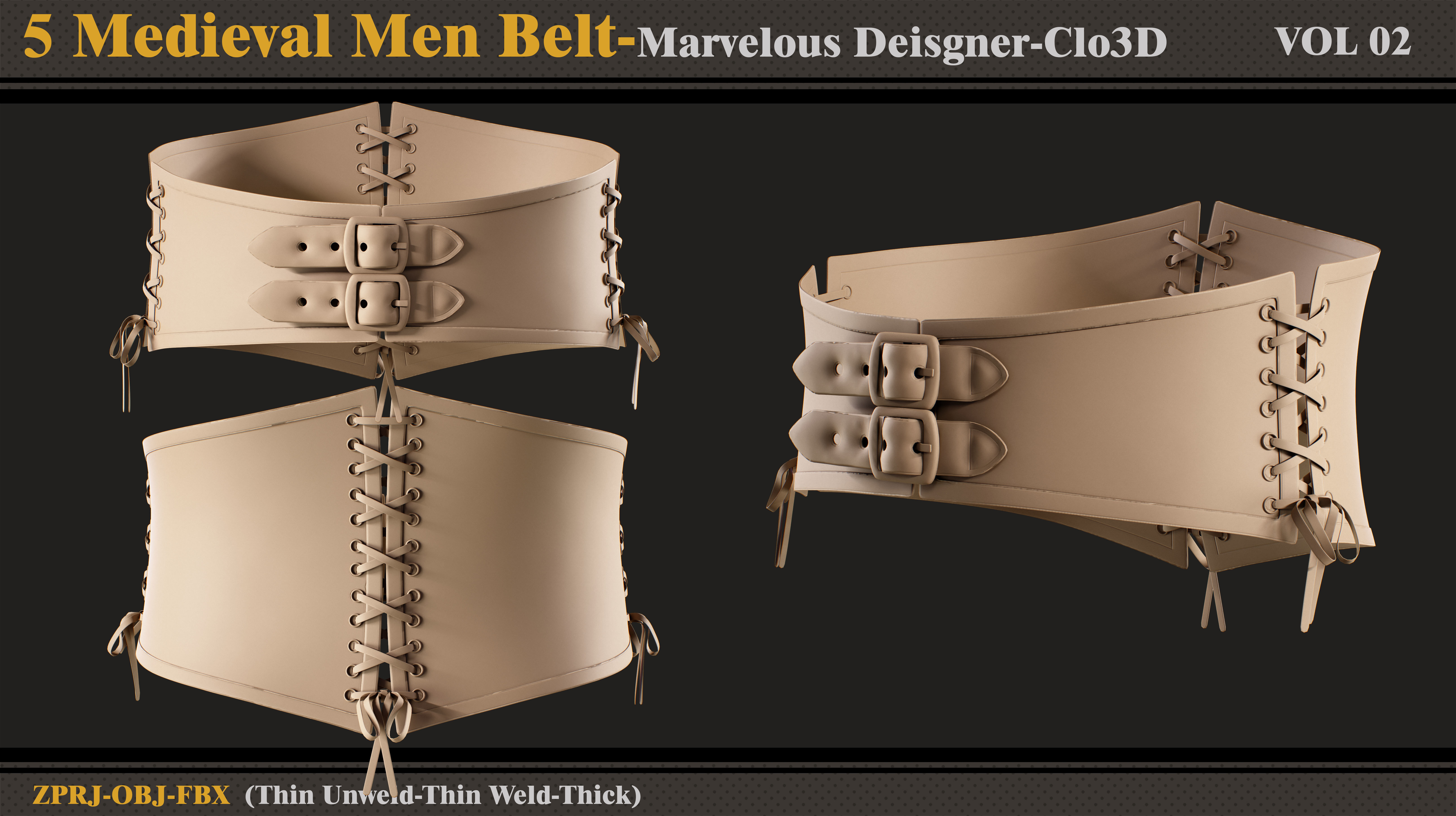 5 Medieval Mens Belt-MD-Clo3D-ZPRJ - FBX - OBJ 3D model | CGTrader