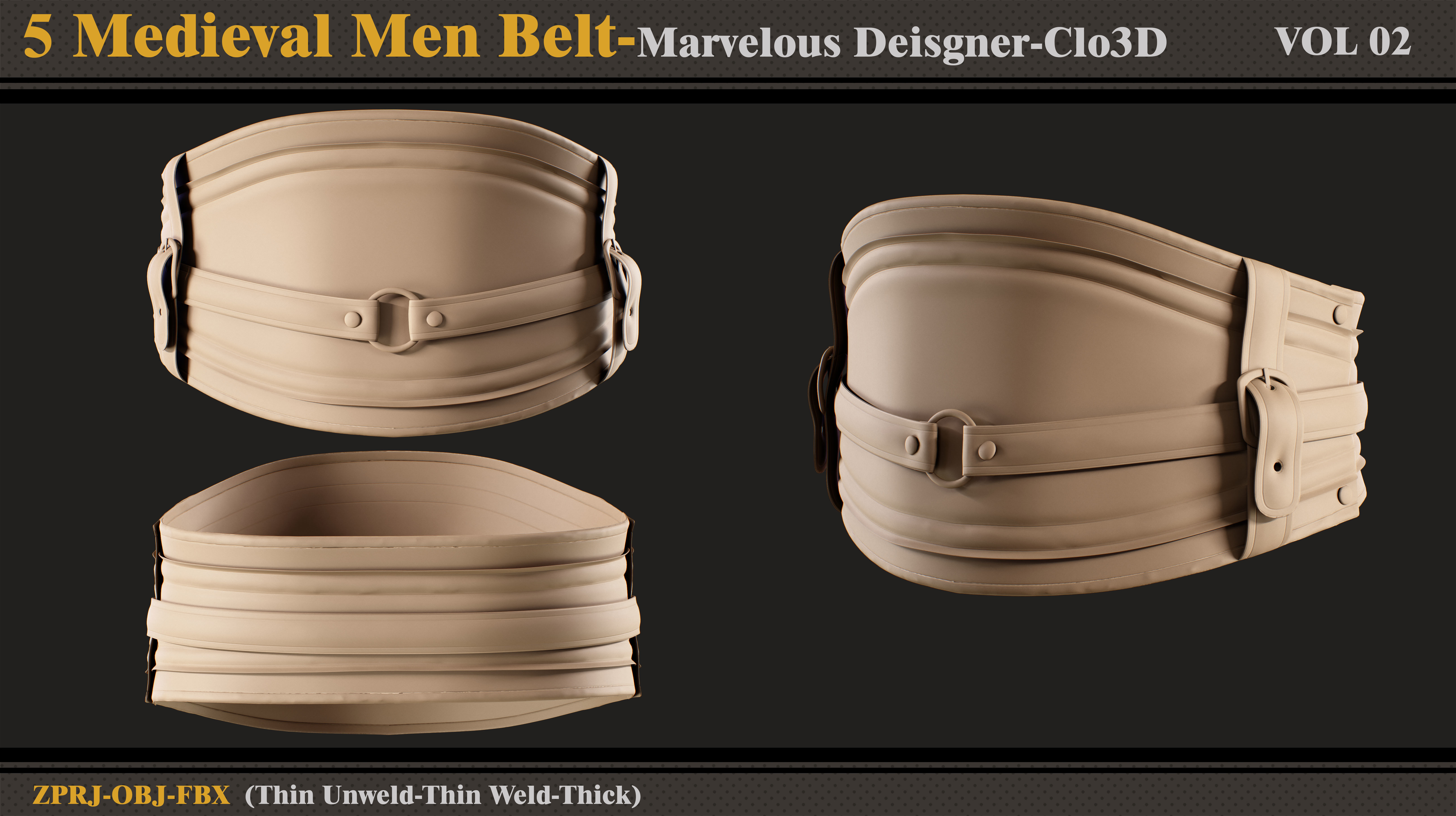 5 Medieval Mens Belt-MD-Clo3D-ZPRJ - FBX - OBJ 3D model | CGTrader