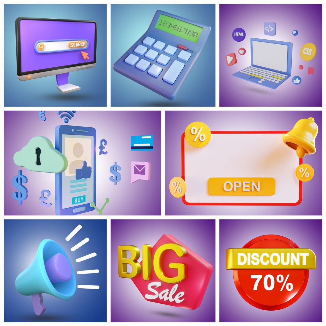 70 high resolution 4K mega 3D icon pack 3D model | CGTrader