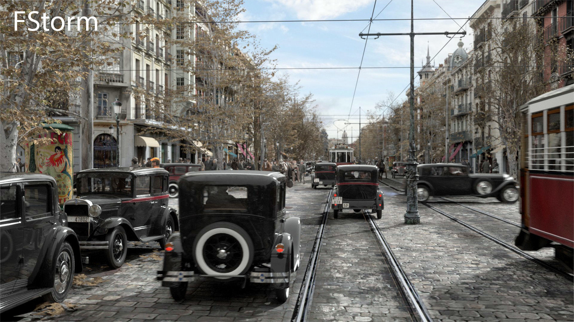 Madrid street 1939 3D model animated rigged | CGTrader