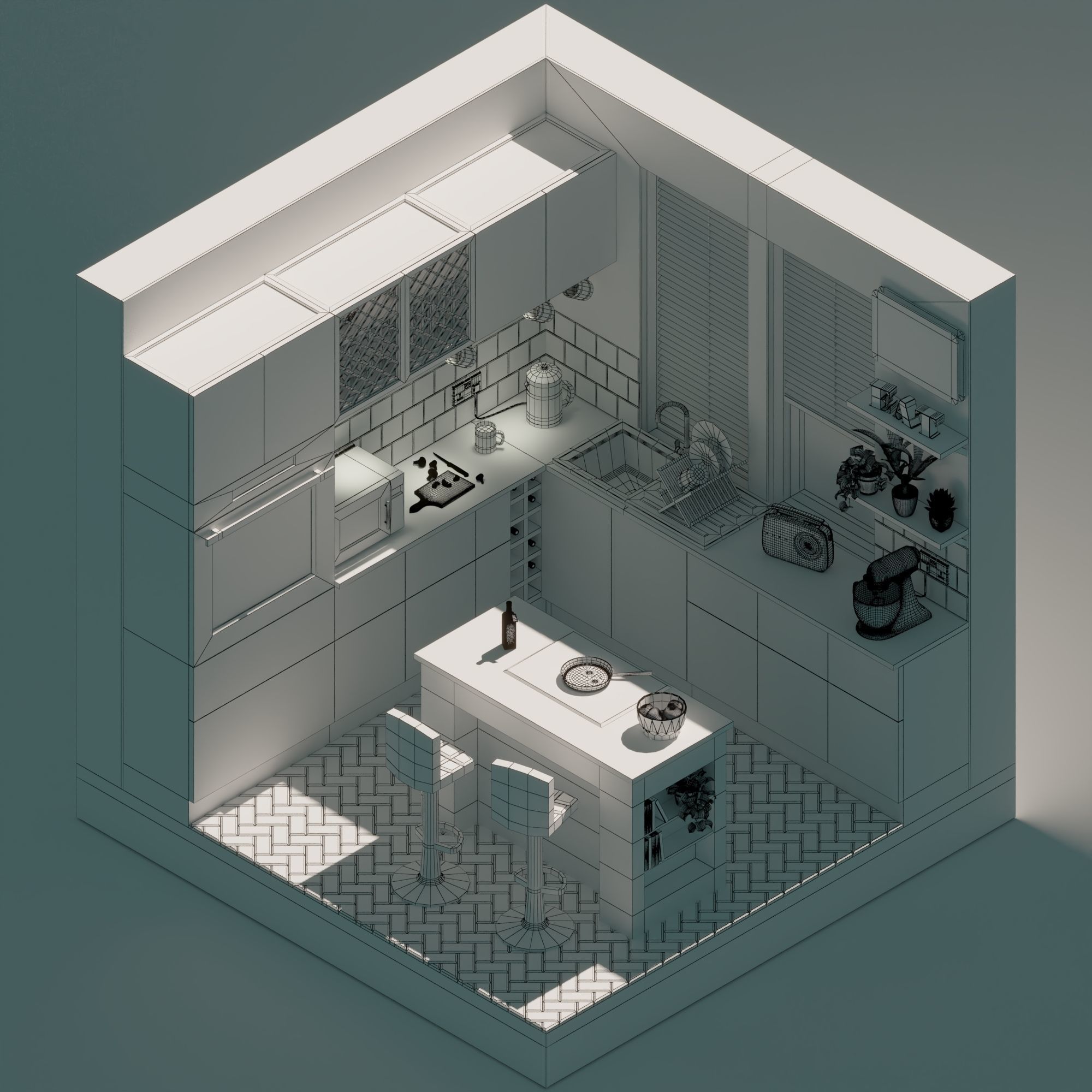 Stylized Isometric Kitchen 3D model | CGTrader