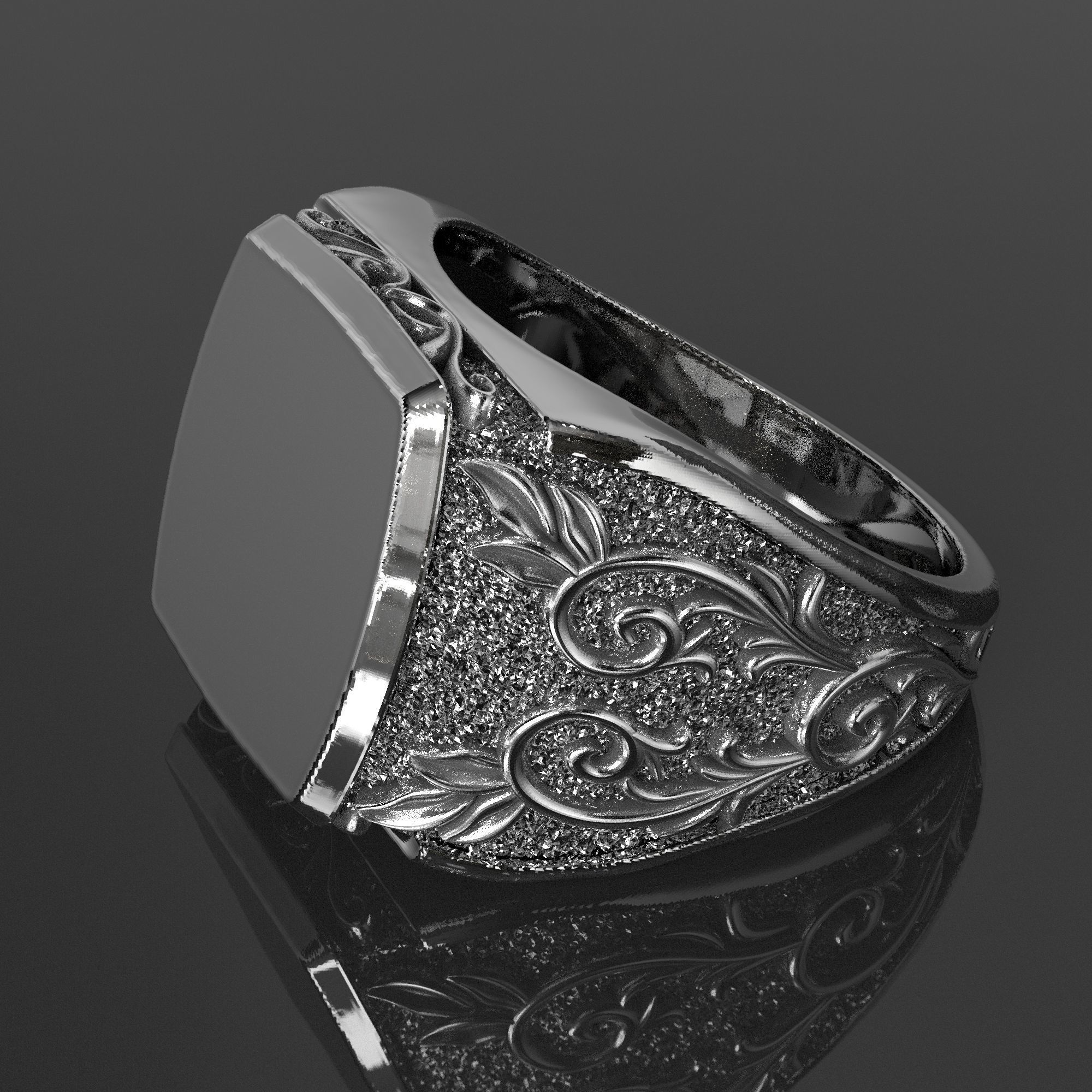 Signet ring with pattern and filigree 3D model 3D printable | CGTrader
