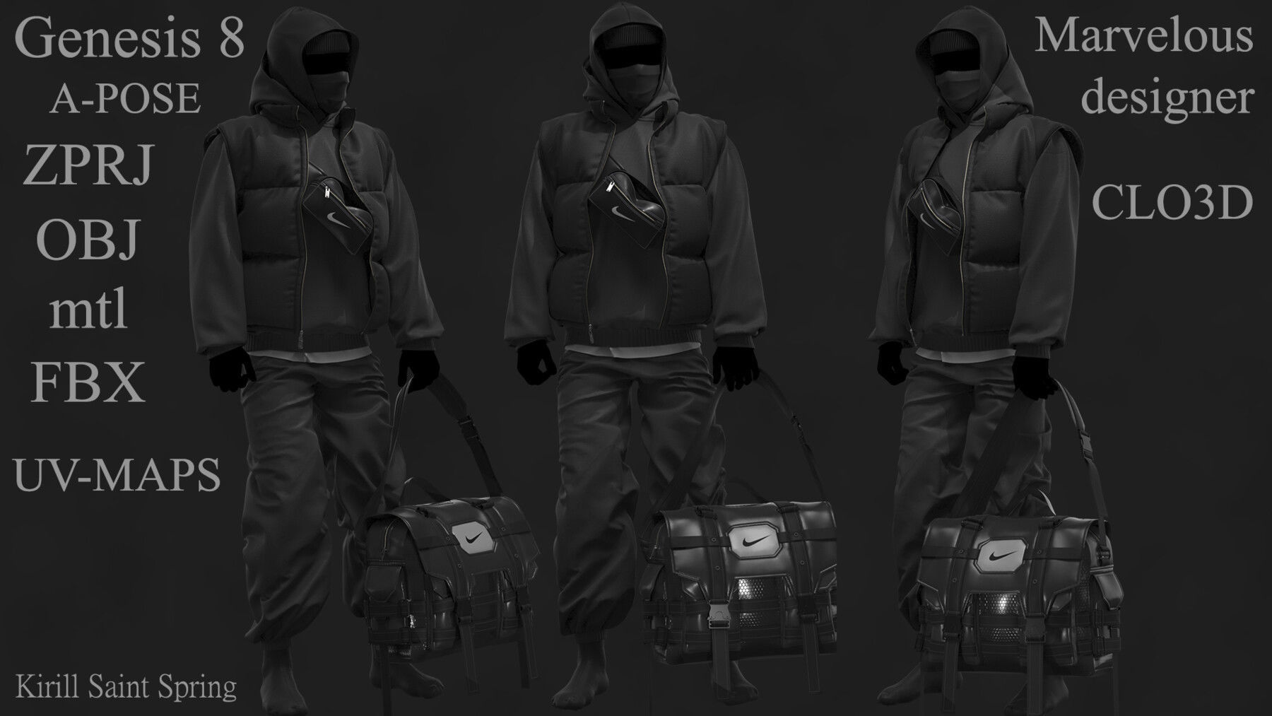 Street Outfit Marvelous designer Clo3d OBJ mtl FBX ZPRJ A POSE 3D model ...