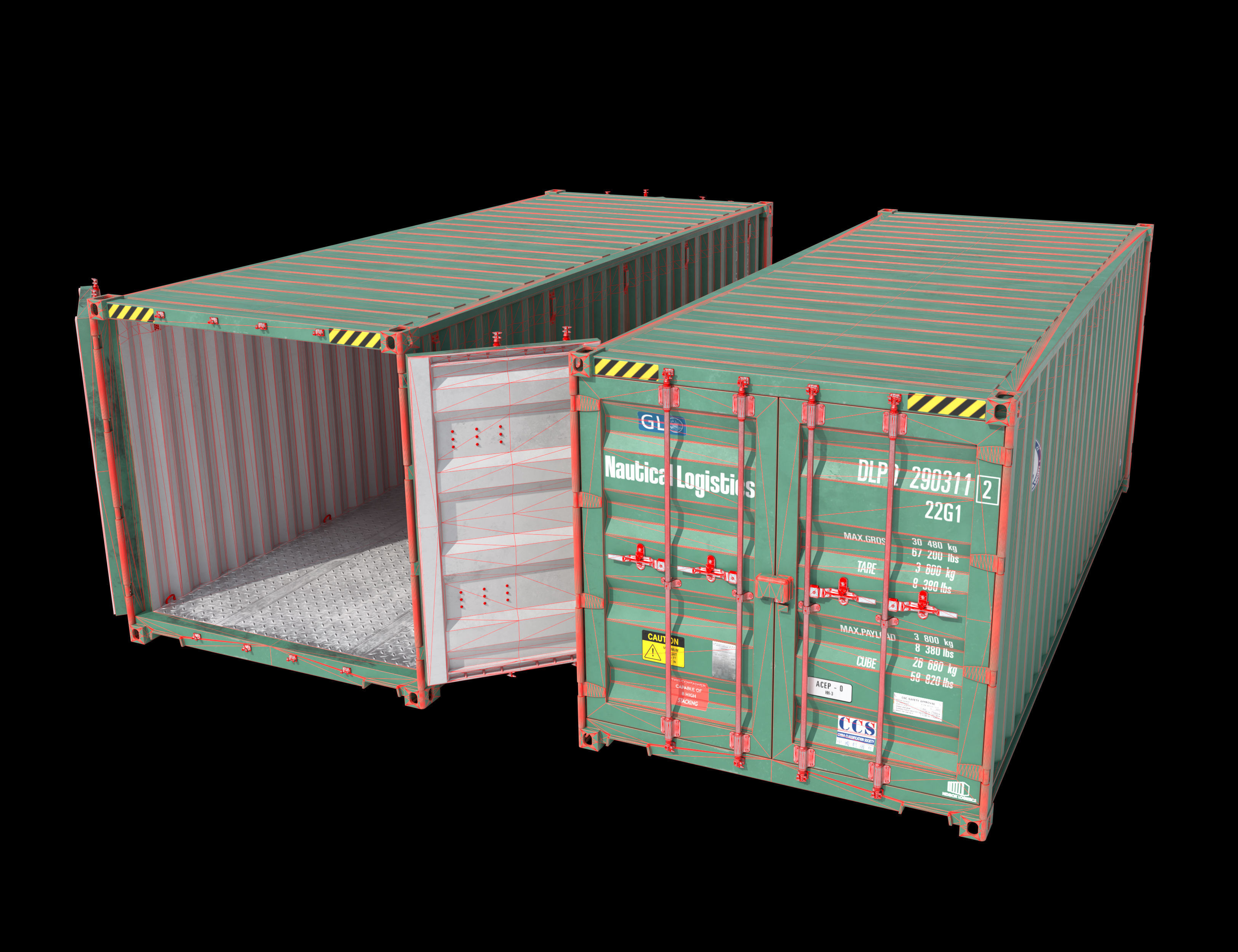 3D model 20ft Cargo Container Green VR / AR / low-poly | CGTrader