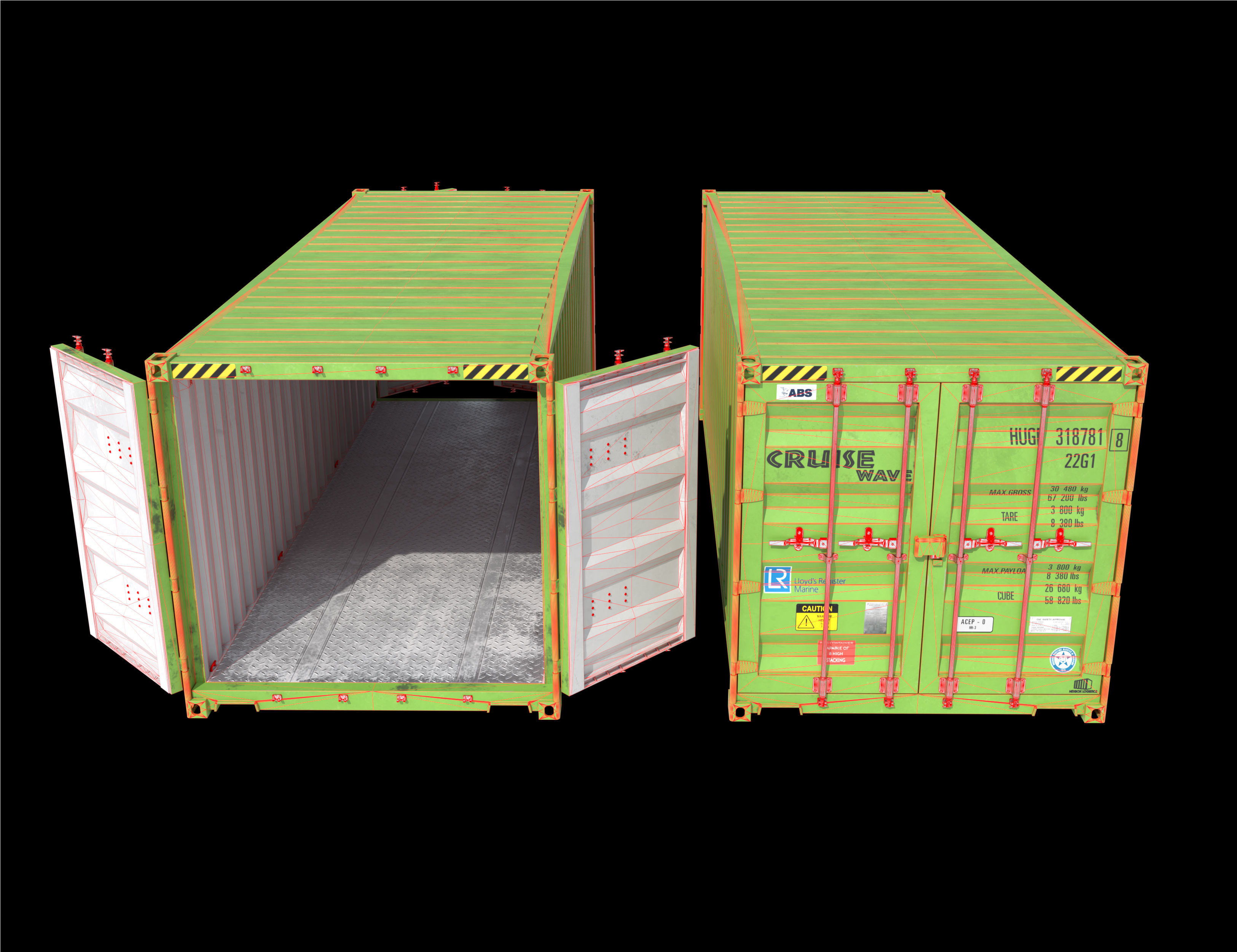 3D model 20ft Cargo Container Green Light VR / AR / low-poly | CGTrader