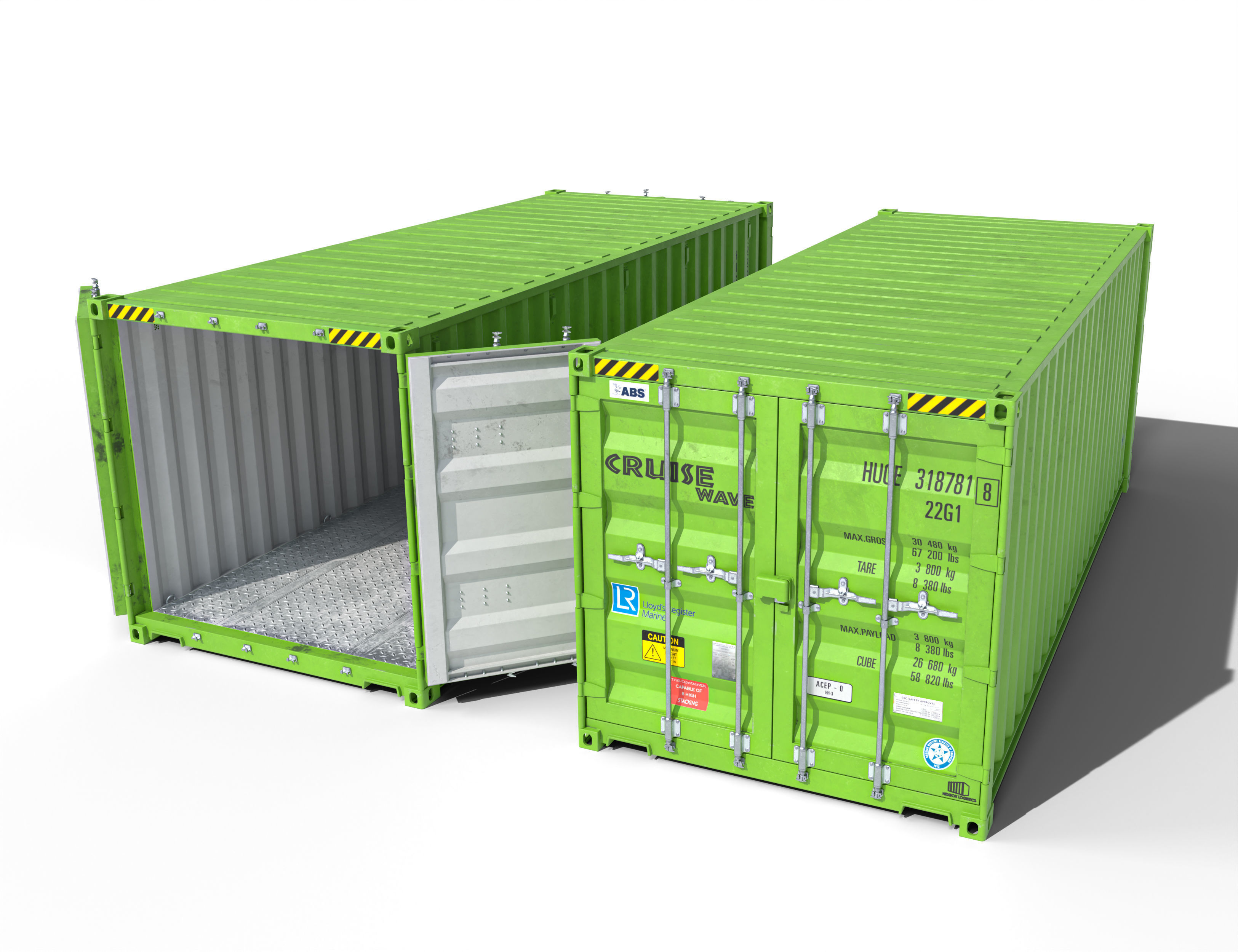 3D model 20ft Cargo Container Green Light VR / AR / low-poly | CGTrader