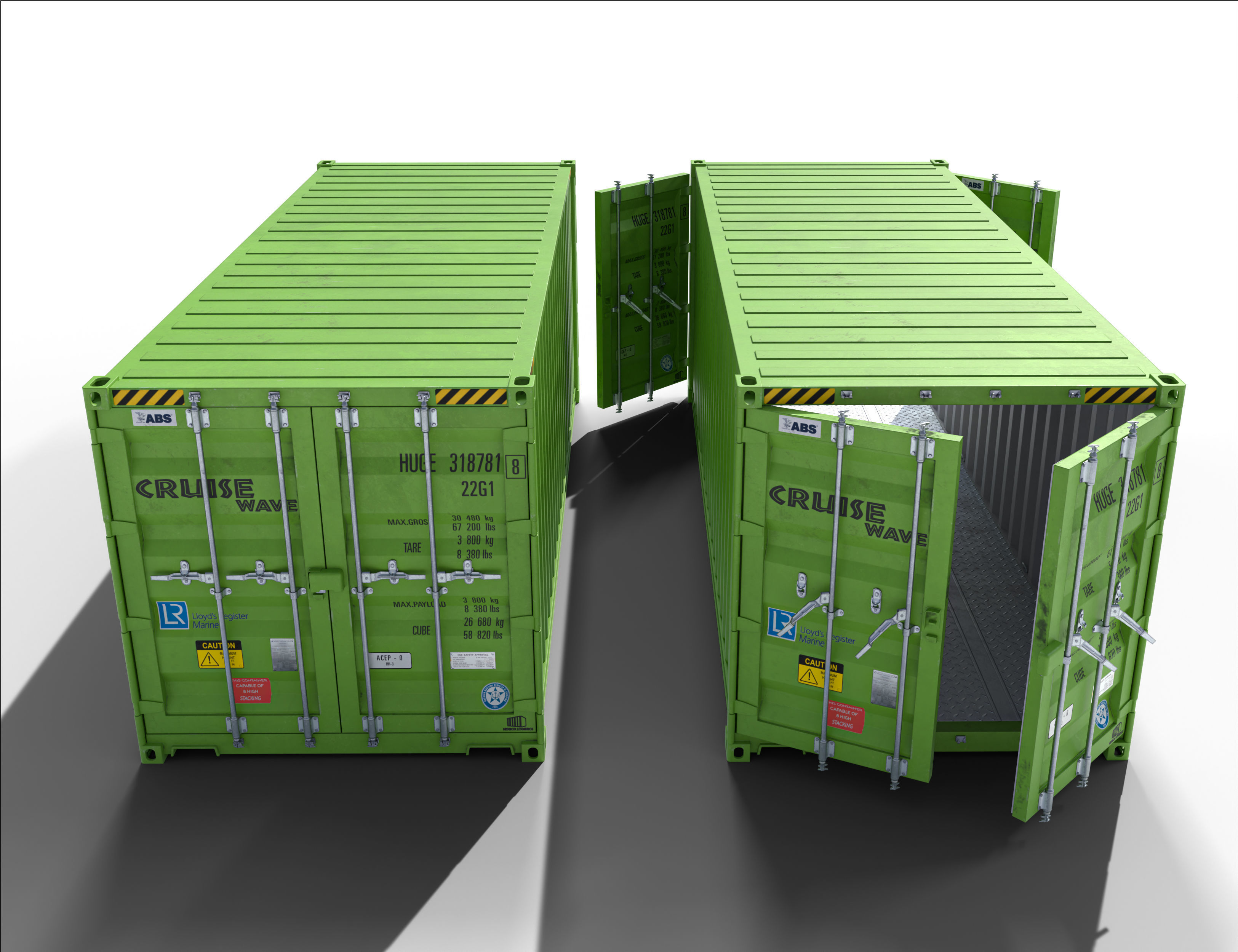 3D model 20ft Cargo Container Green Light VR / AR / low-poly | CGTrader