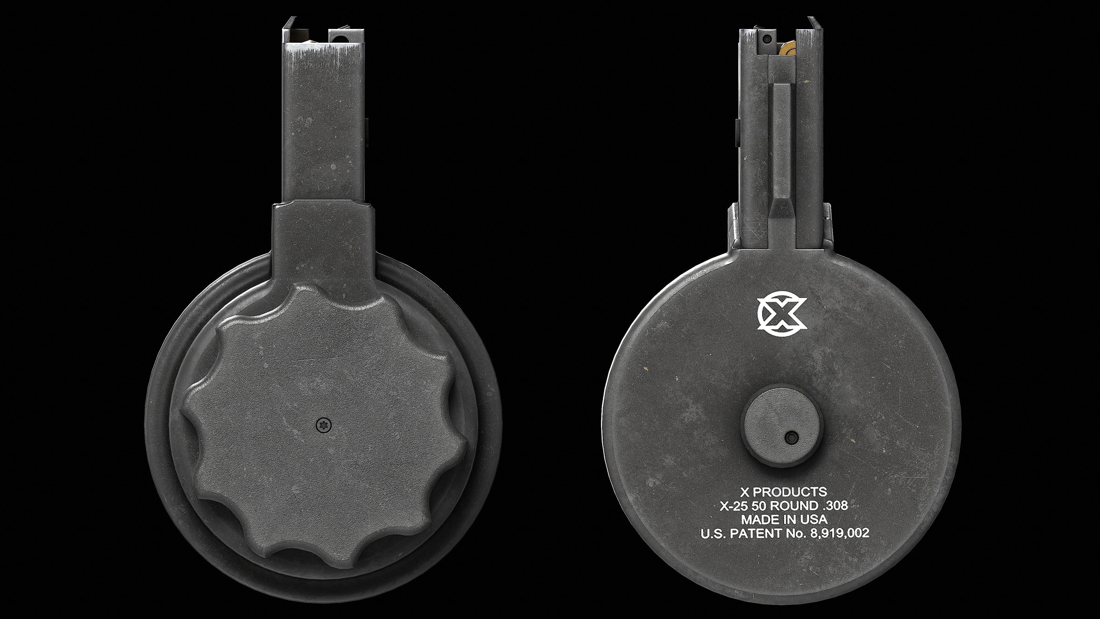 3D model X Products X-25 50 Round Drum Magazine cal 308 VR / AR / low ...