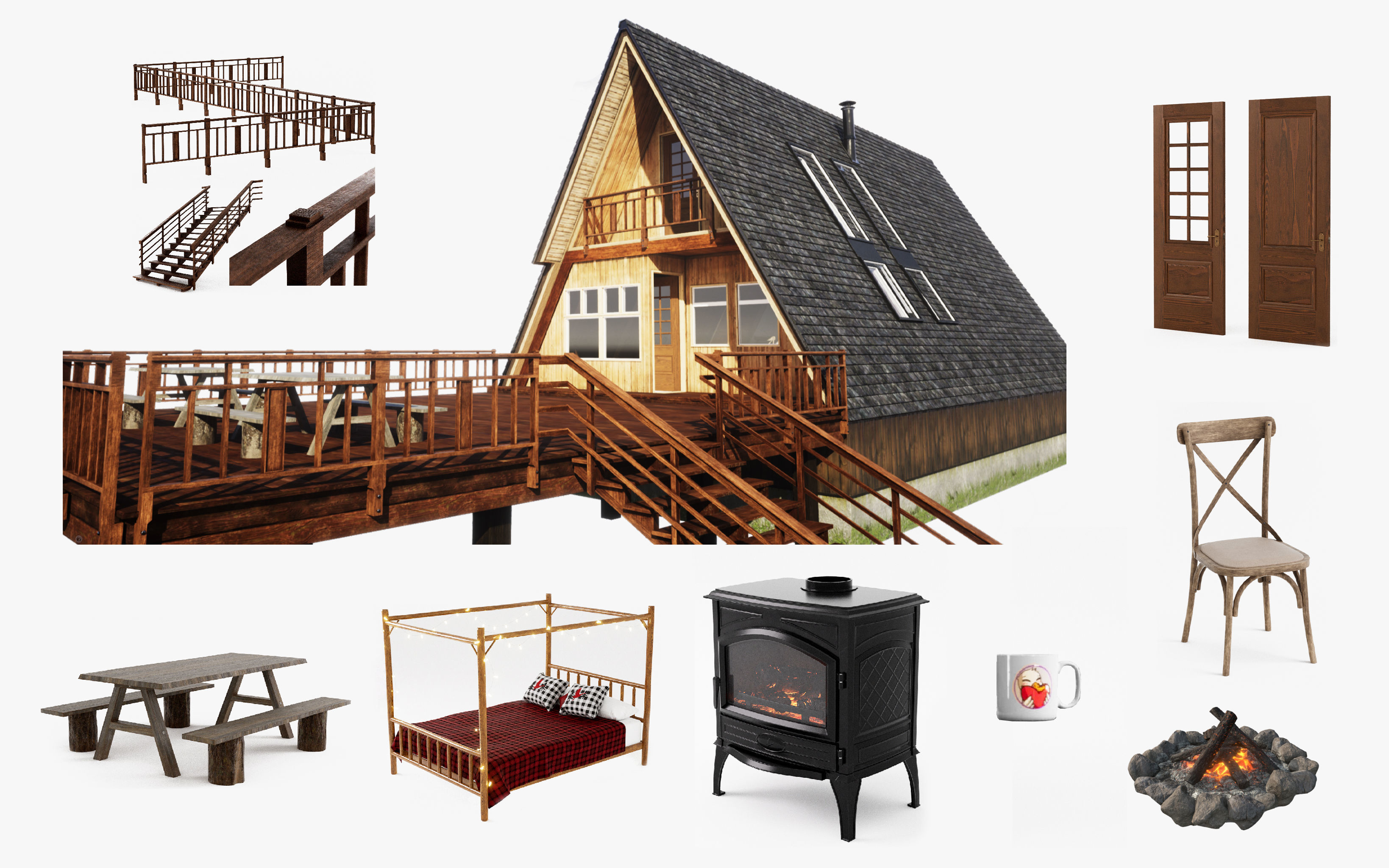 3D model Modern Rustic Cabin Pack - Game Ready VR / AR / low-poly ...