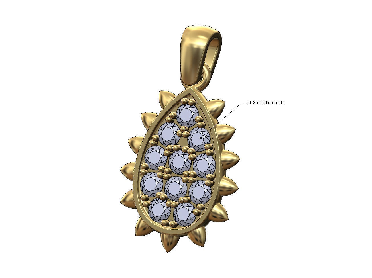 Studs diamond almond pendant charm 3D model 3D printable | CGTrader