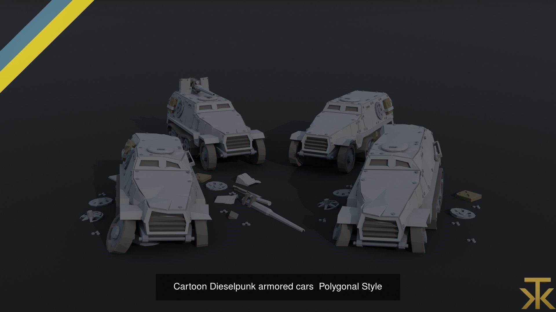 3D Model Collection Cartoon Dieselpunk armored cars asset Polygonal ...