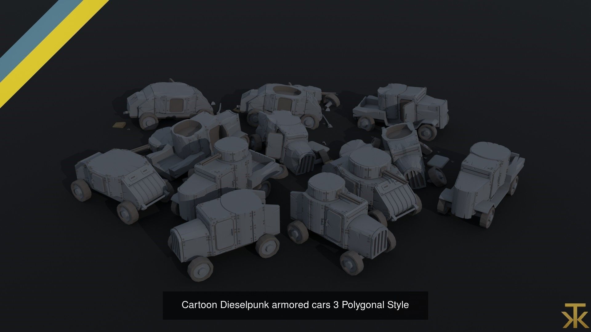 3D Model Collection Cartoon Dieselpunk armored cars asset Polygonal ...