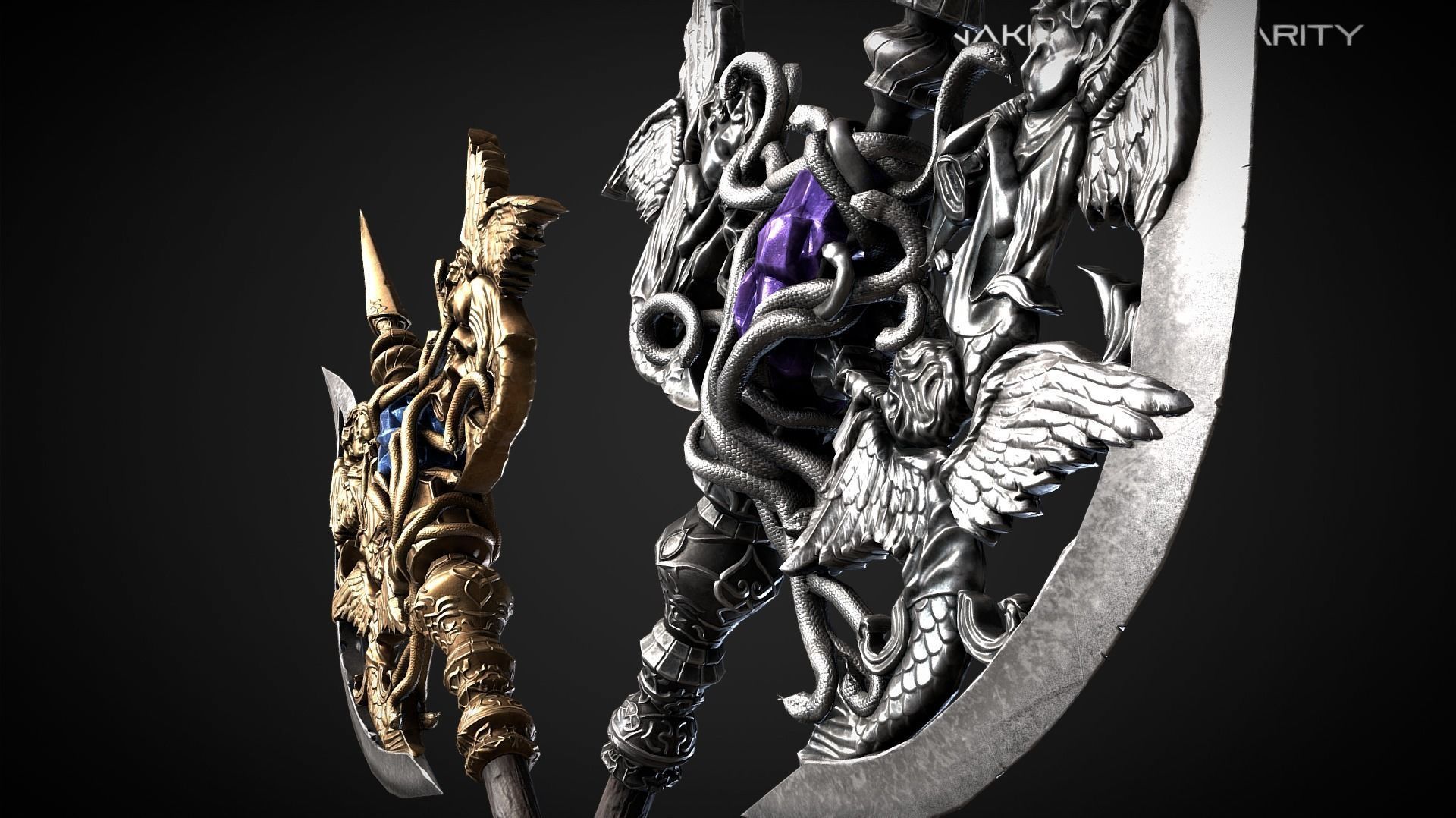 3D model Tri angel halberd Medieval dark fantasy VR / AR / low-poly ...