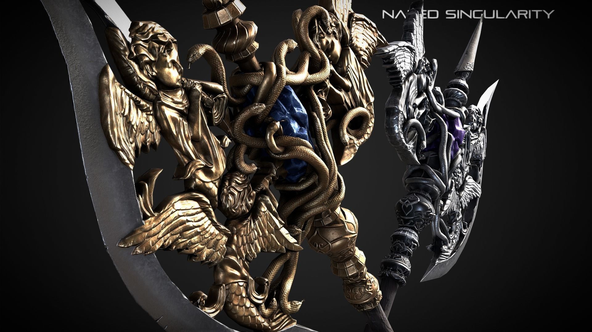 3D model Tri angel halberd Medieval dark fantasy VR / AR / low-poly ...