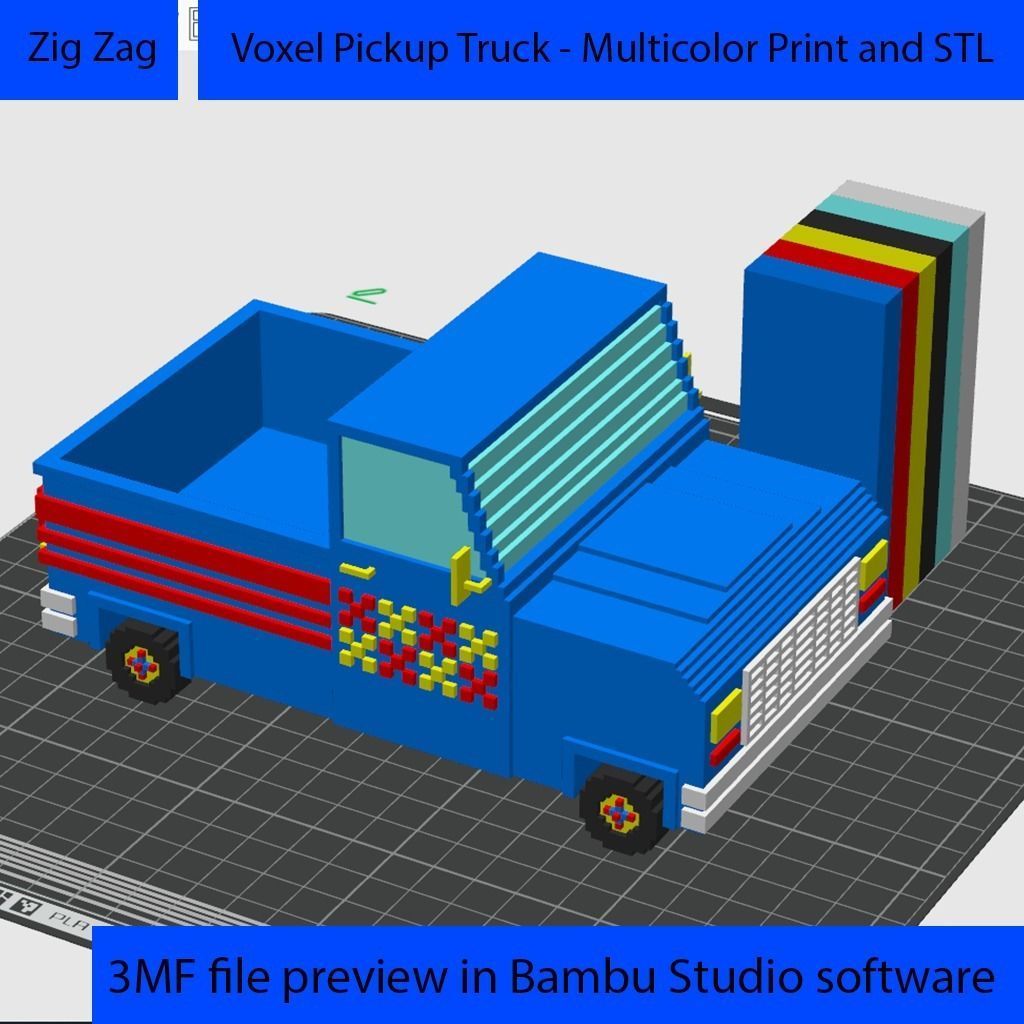 Voxel Pickup Truck - Multicolor Print and STL File 3D model 3D ...