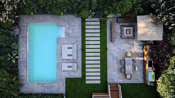 3D Exterior Scene 3D model design backyard garden and landscape 3D ...