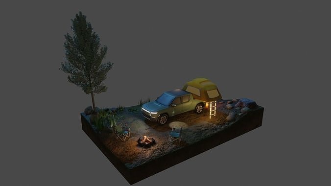 3D model Rivian R1T Truck Combo w Terrain and Adventure VR / AR / low ...