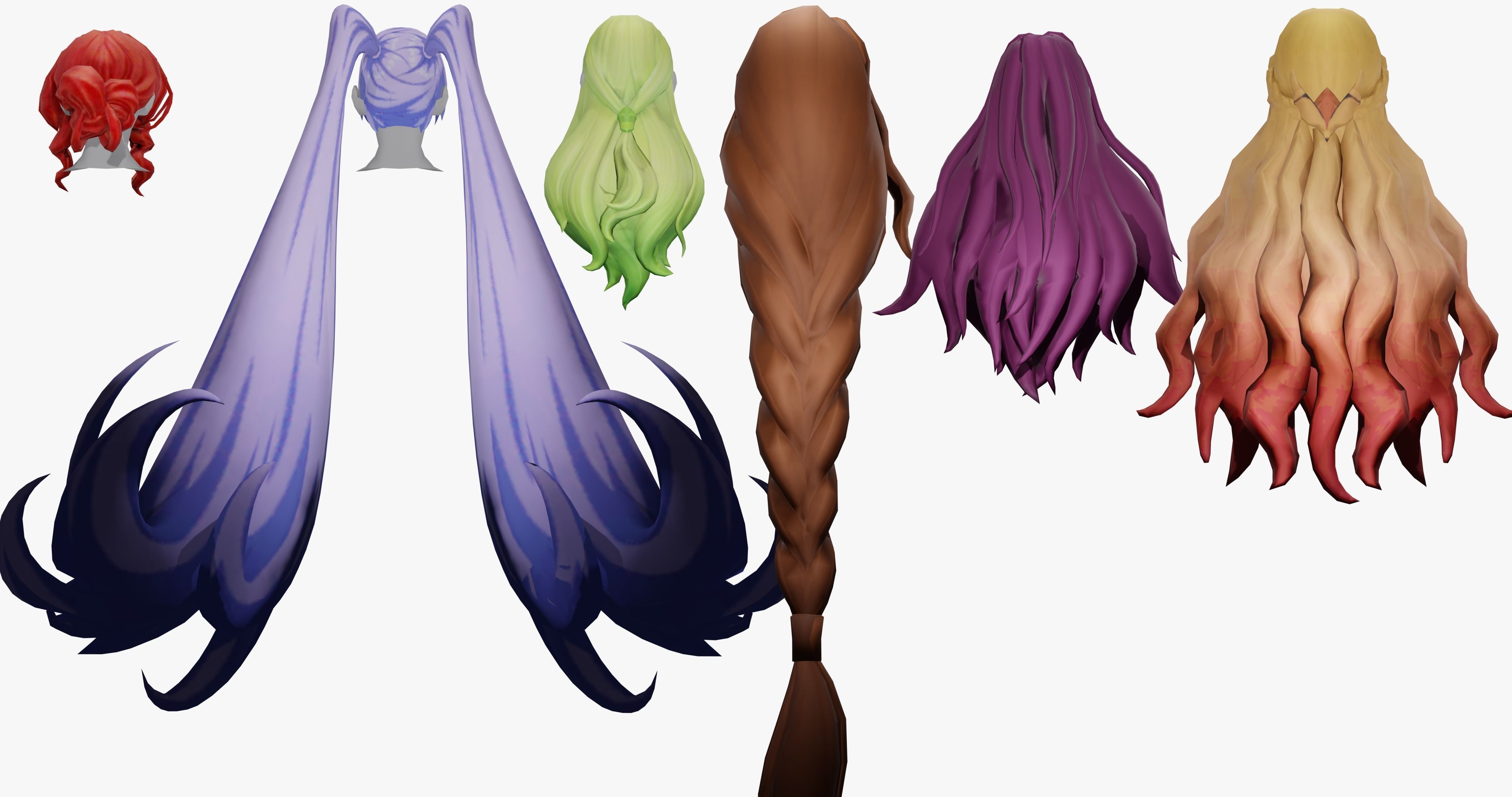 3D model 20 STYLIZED FEMALE HAIR MODELS PACK 3 VR / AR / low-poly ...