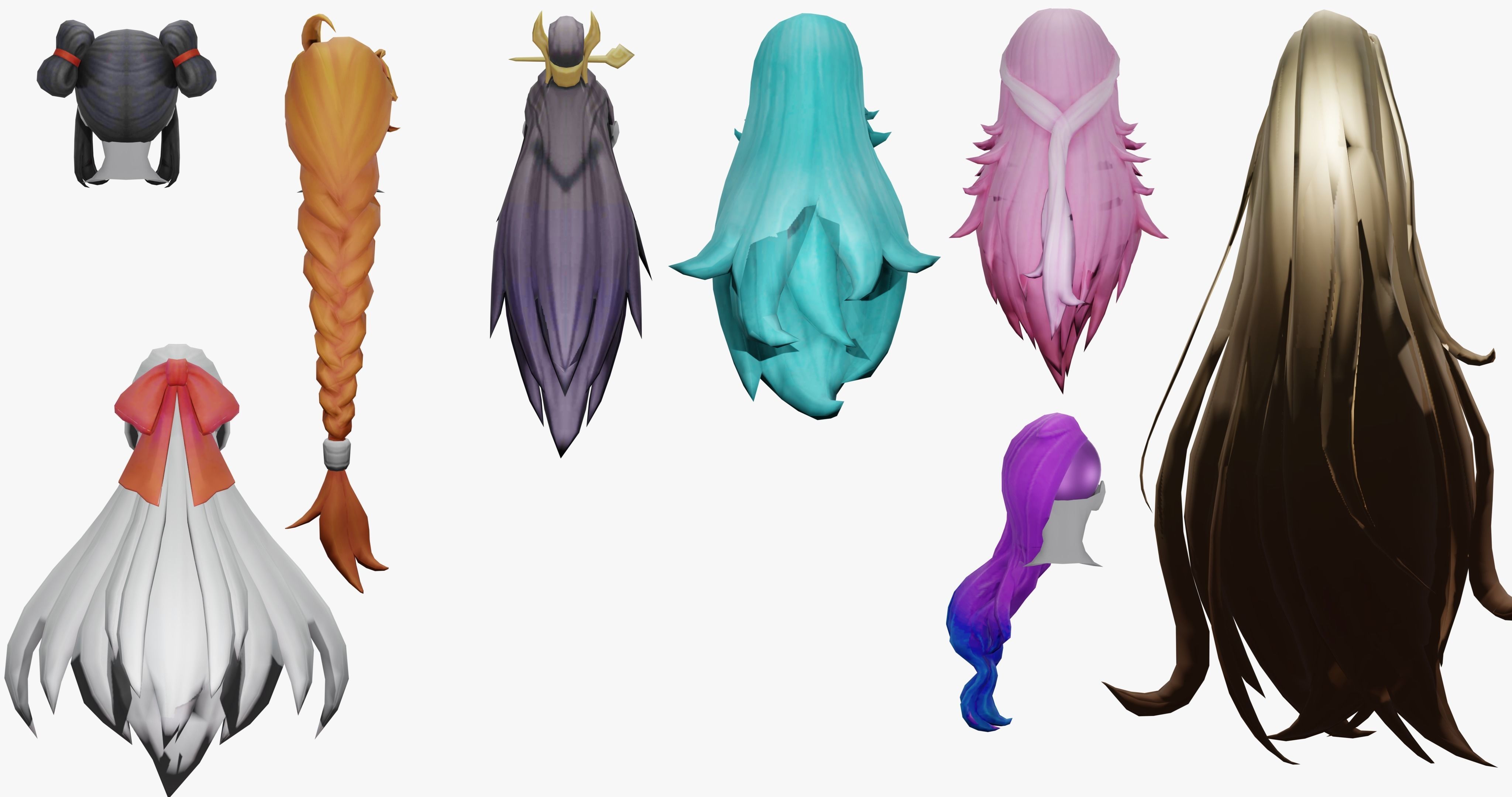 3D model 20 STYLIZED FEMALE HAIR MODELS PACK 3 VR / AR / low-poly ...
