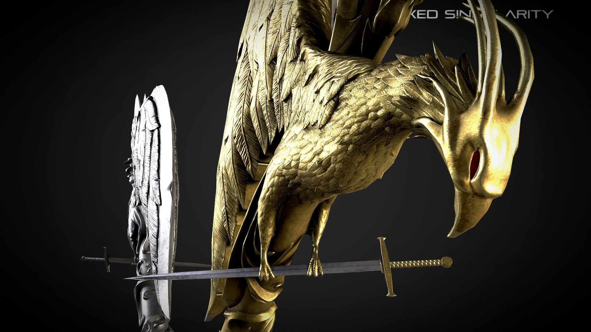 3D model Phoenix Halberd Medieval dark fantasy weapon VR / AR / low ...
