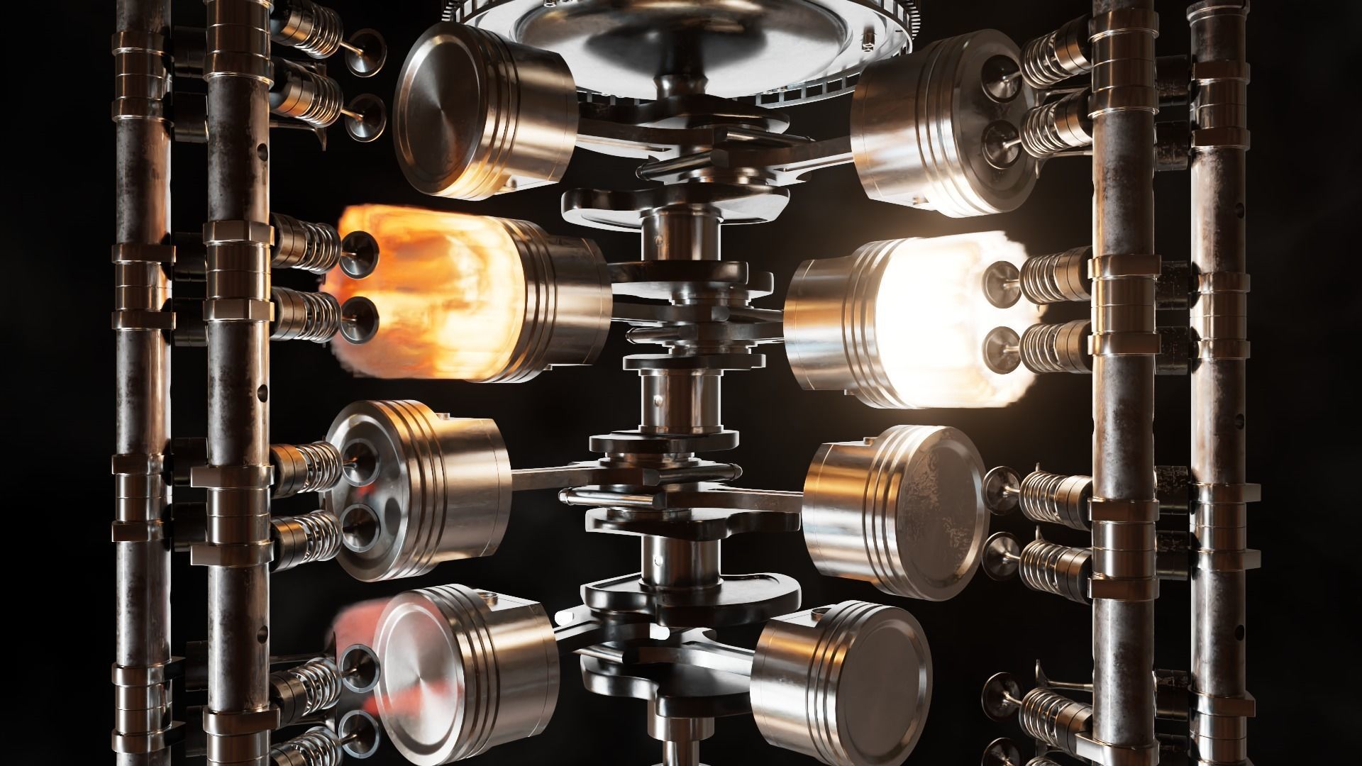 Motor eight-cylinder engine piston free 3D model animated rigged | CGTrader