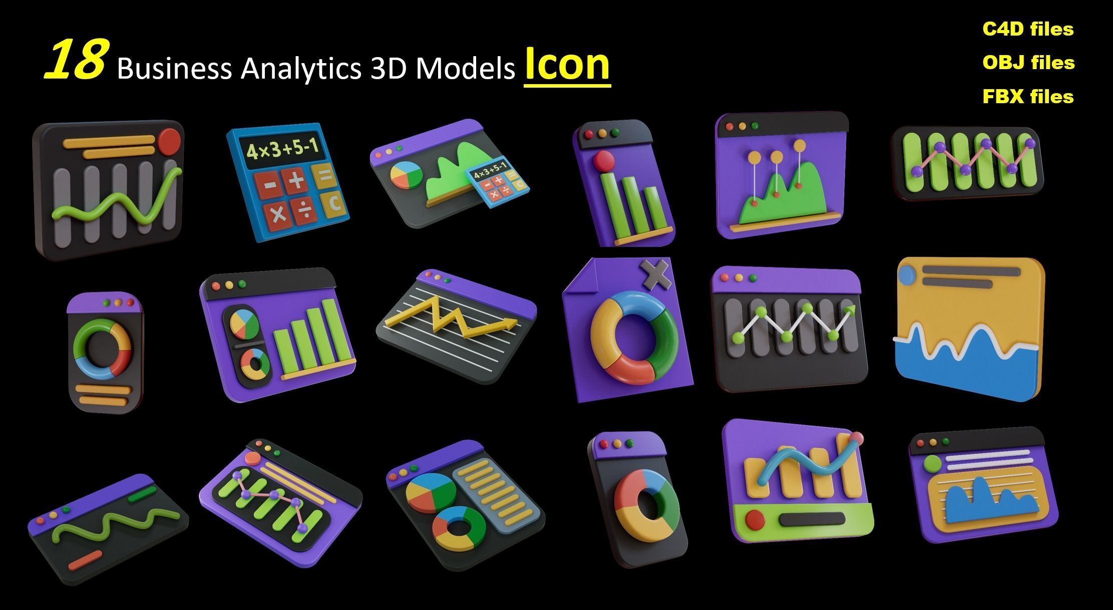 3D model Animated Business Analytics 3D Model Icons -Collection VR / AR ...
