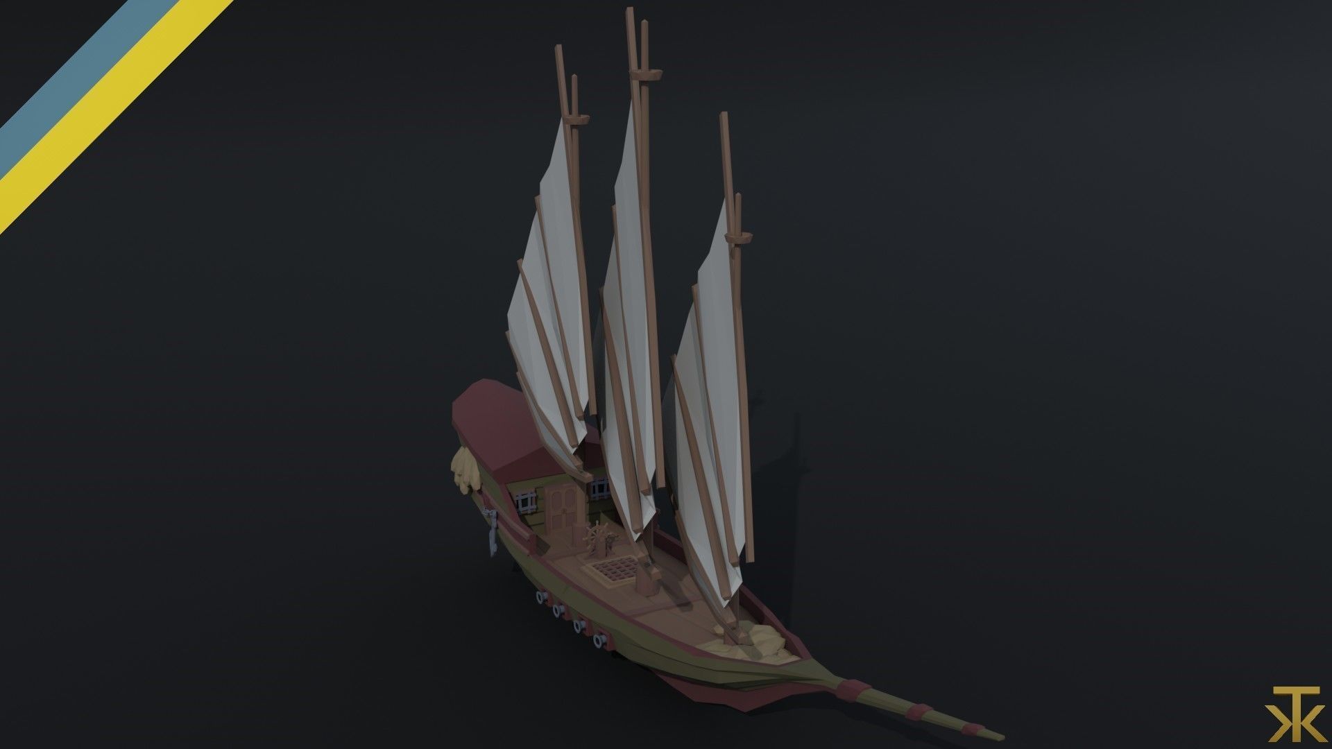 3D model Cartoon medieval fantasy ship Polygonal Style VR / AR / low ...