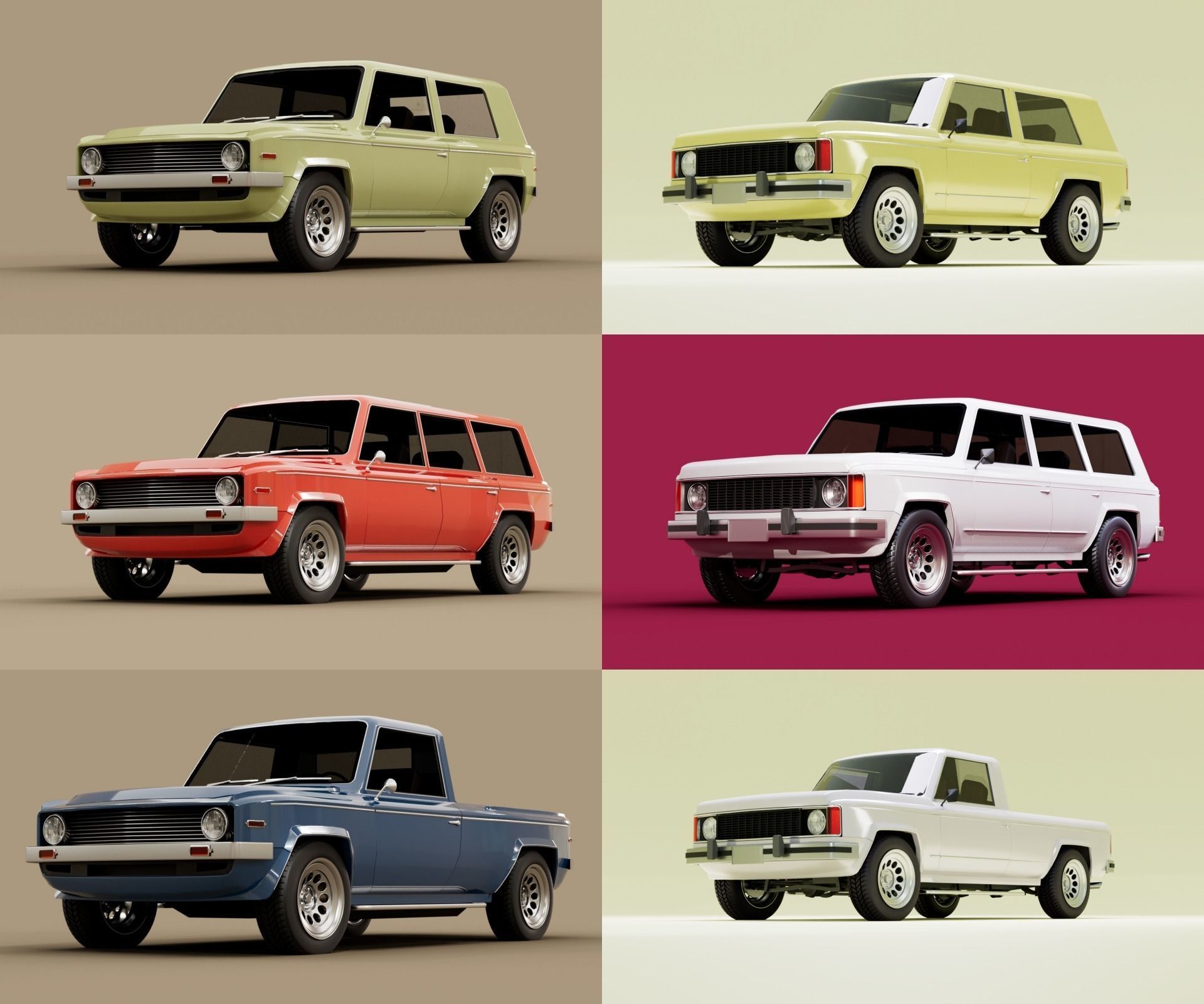 3D Model Collection 70s 80s Big SUV pack VR / AR / low-poly | CGTrader