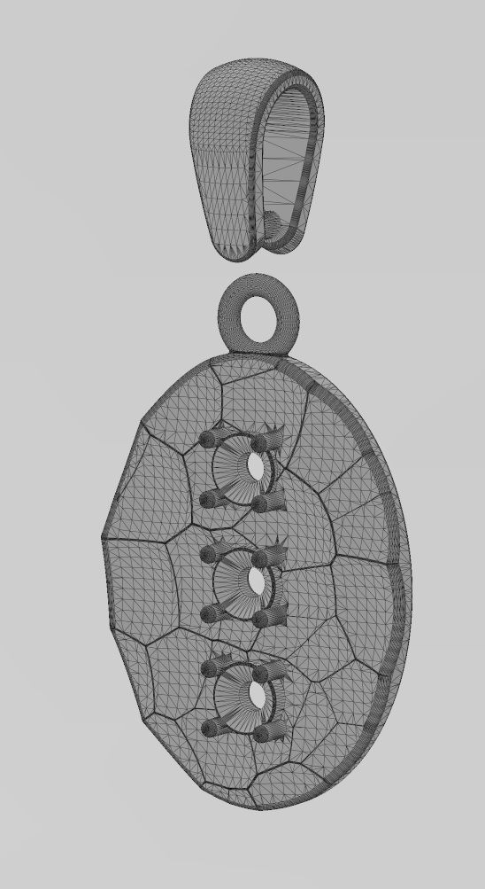 Diamond oval hammered coin pendant with bail 3D model 3D printable ...