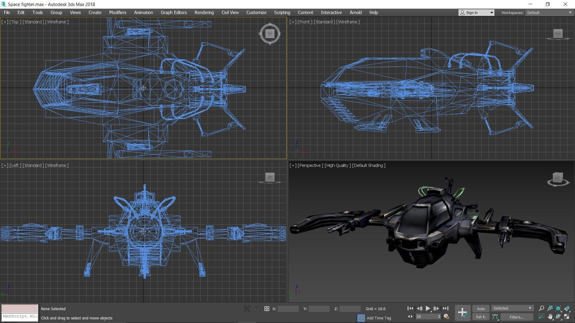 3D model Lowpoly Game-ready spaceship space Fighter VR / AR / low-poly ...