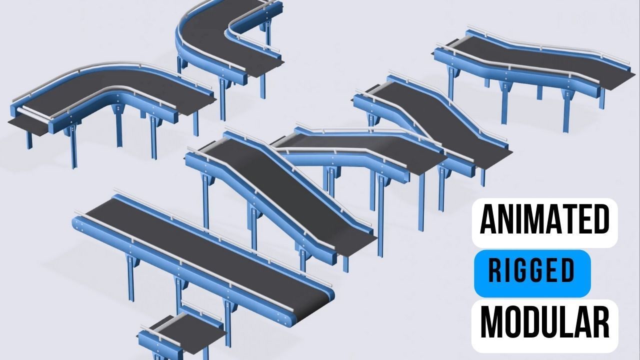3D model Conveyor animated modular set rigged VR / AR / low-poly | CGTrader