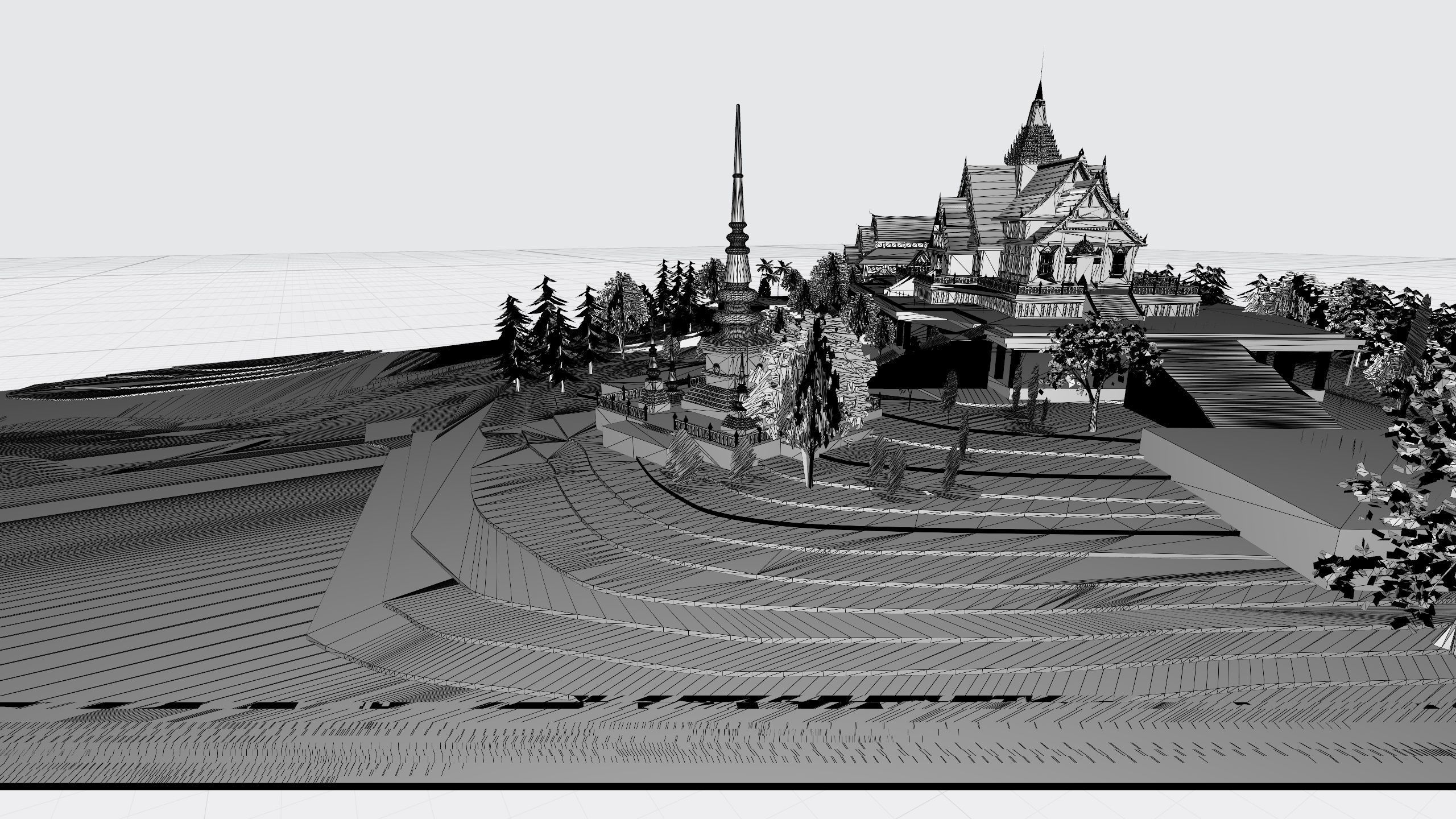 Thailand Style Temple group created with sketchup 3D model | CGTrader